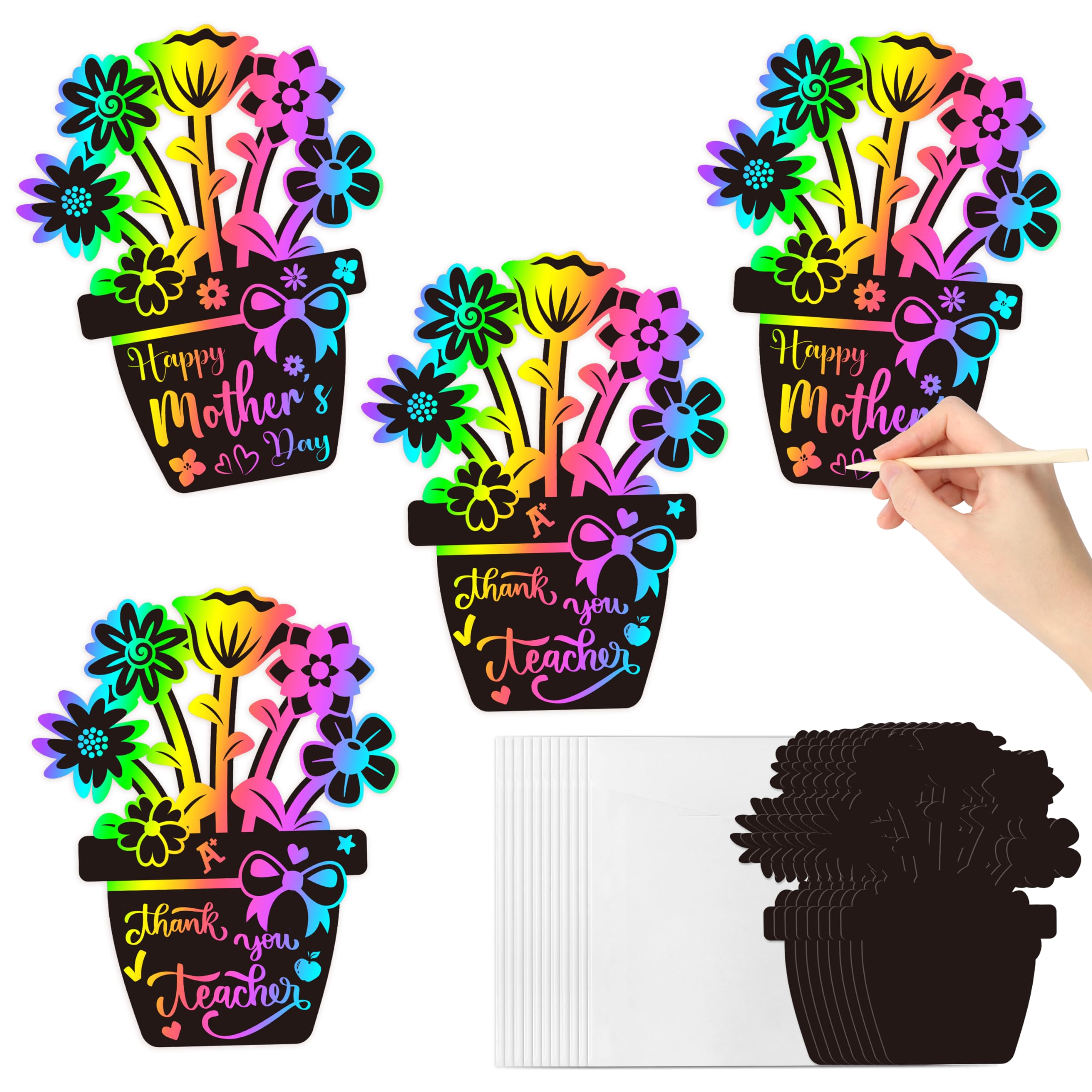 Amazon.com: BeYumi Flower Scratch Cards Craft - 28Pcs Teacher ...