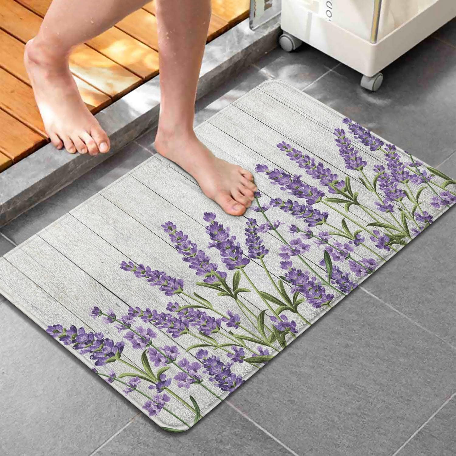 Amazon.com: Plush Rug Non Slip Bath Mat, Purple Lavender Flowers Ink ...