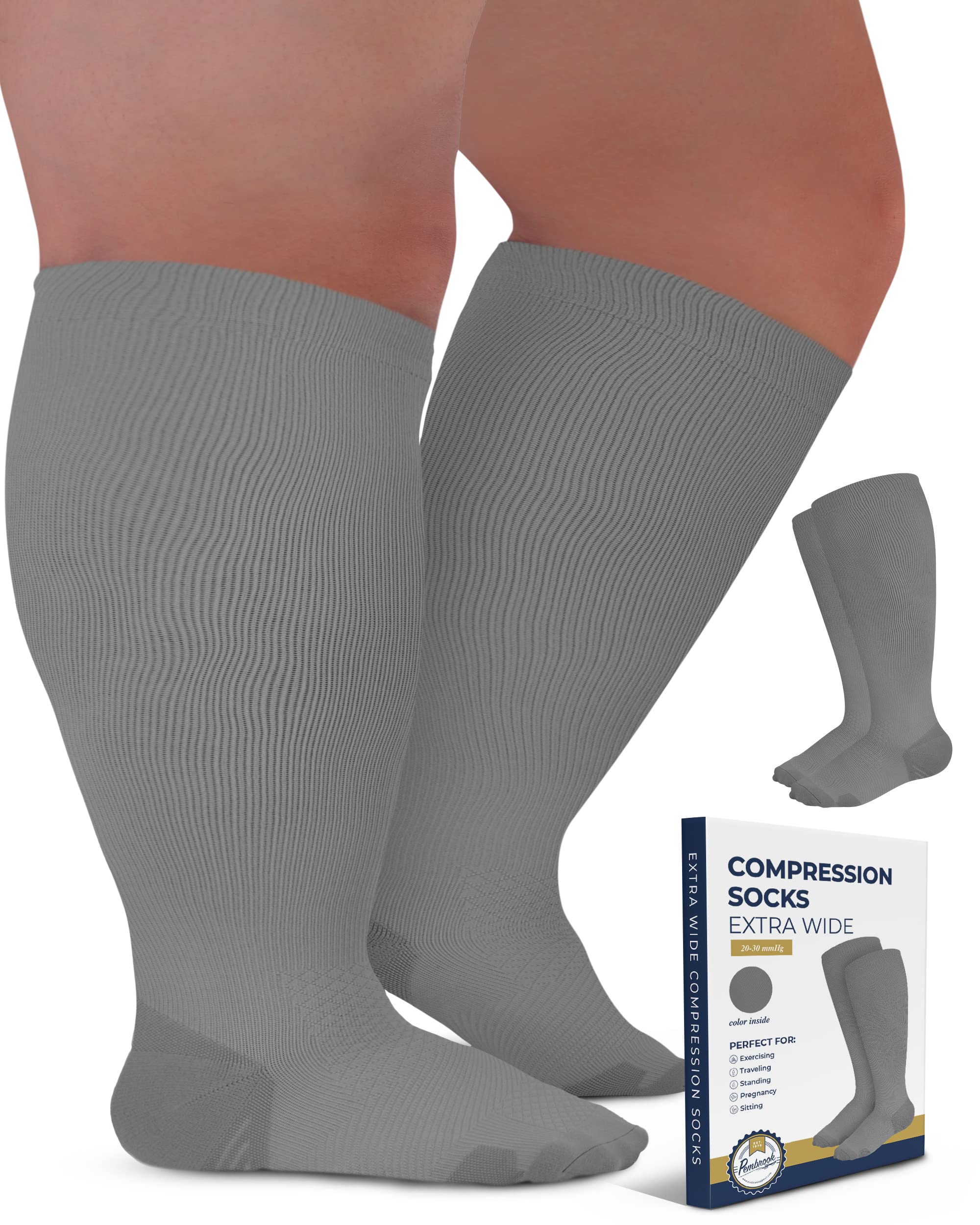 Pembrook Plus Size Compression Socks Wide CalfÂ - Up to 6XL | 20-30 ...