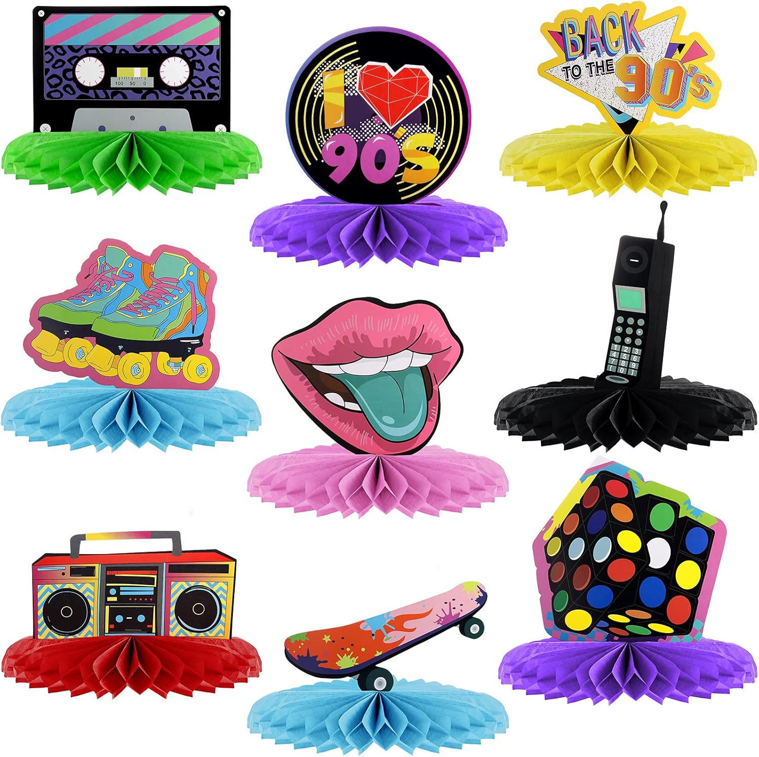Amazon.com: Gersoniel 9 Pieces 90s Theme Party Decorations Honeycomb ...