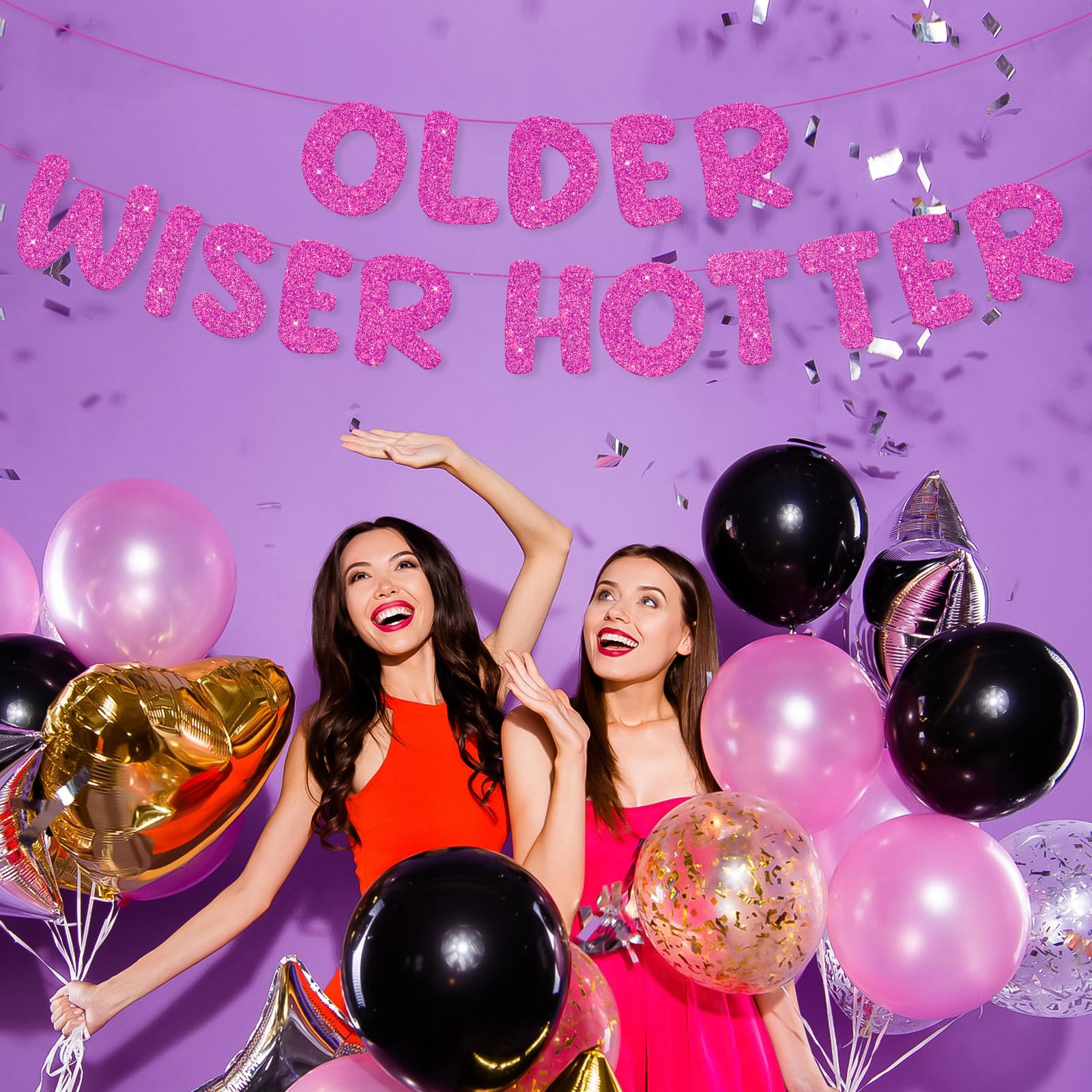 Snapklik.com : Hot Pink Glitter Pre-Strung Banner, Older Wiser Hotter ...