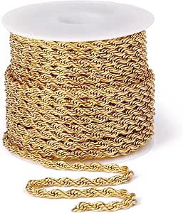 Amazon.com: 16.5 Feet 18K Gold PVD Plated Stainless Steel Rope Chain ...