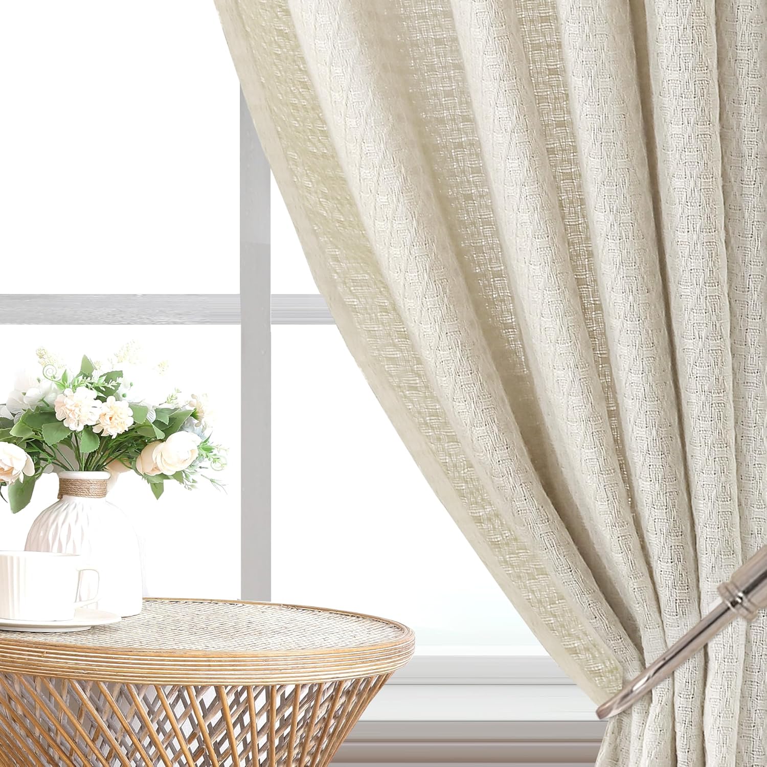 Amazon.com: H.VERSAILTEX Linen Jacquard Curtains Textured Woven Checked ...