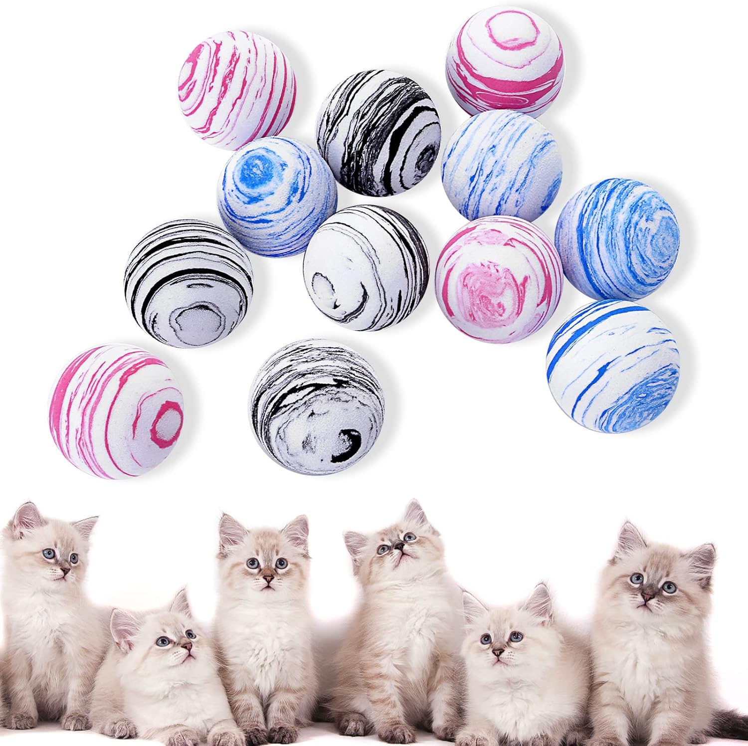 Cobee Large Cat Ball Toy, 12 Pieces 4cm Rainbow Cat Toy Ball ...