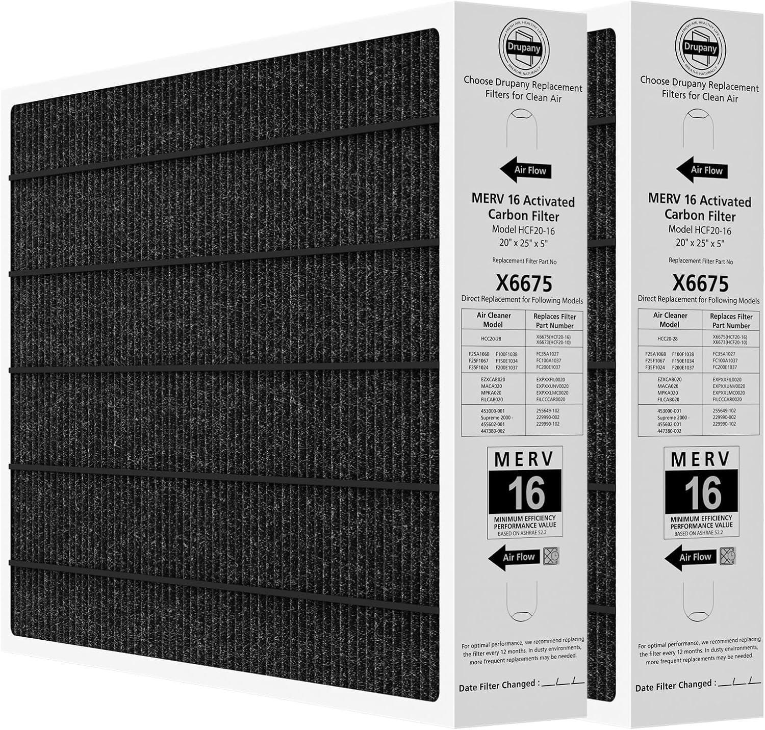 2 Pack 6675 20x25x5 MERV 16 Air Filter Compatible with Lennox X6675 and ...