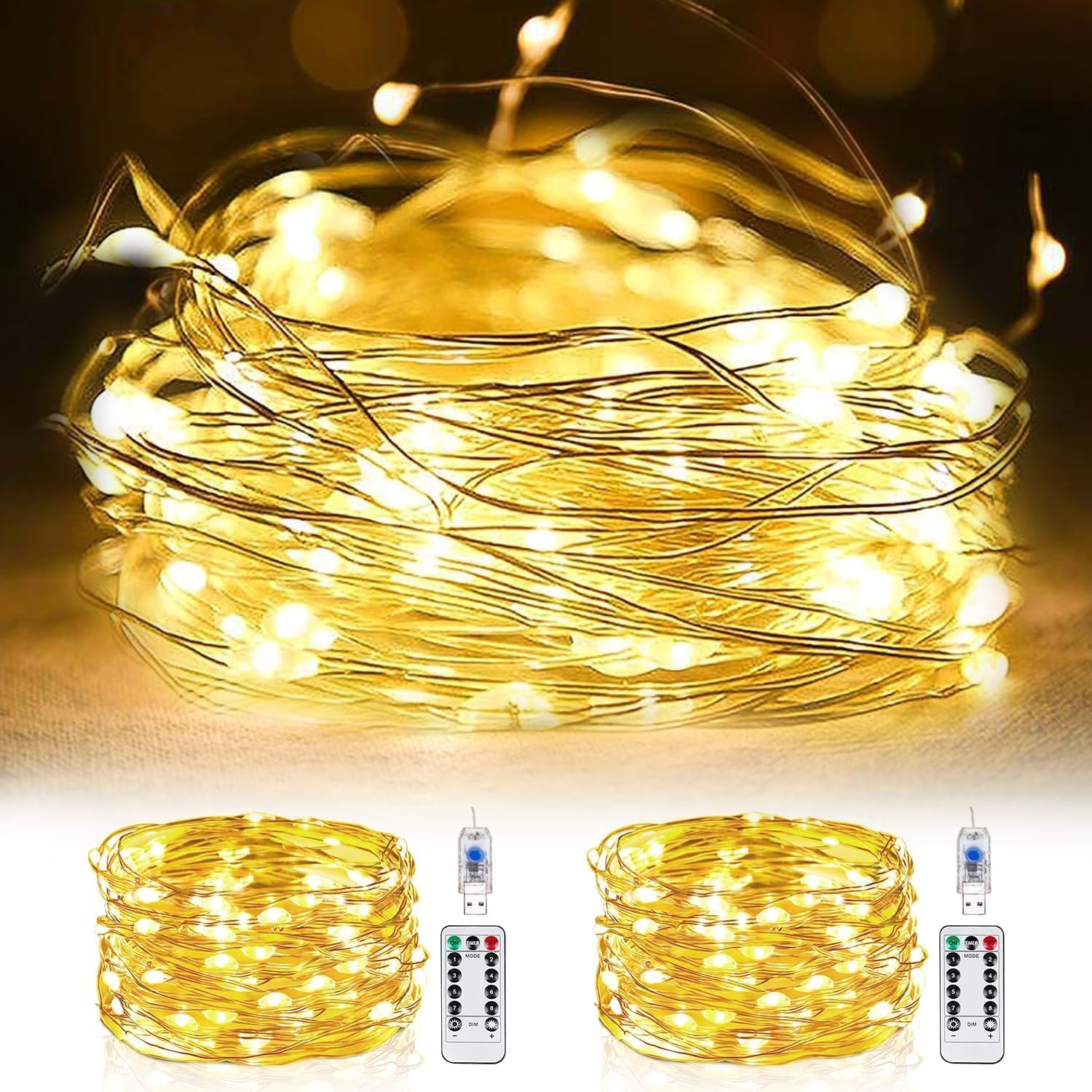 Fairy Lights for Bedroom, TCUSFO 2 Pack Total 66ft 200 LED Indoor ...