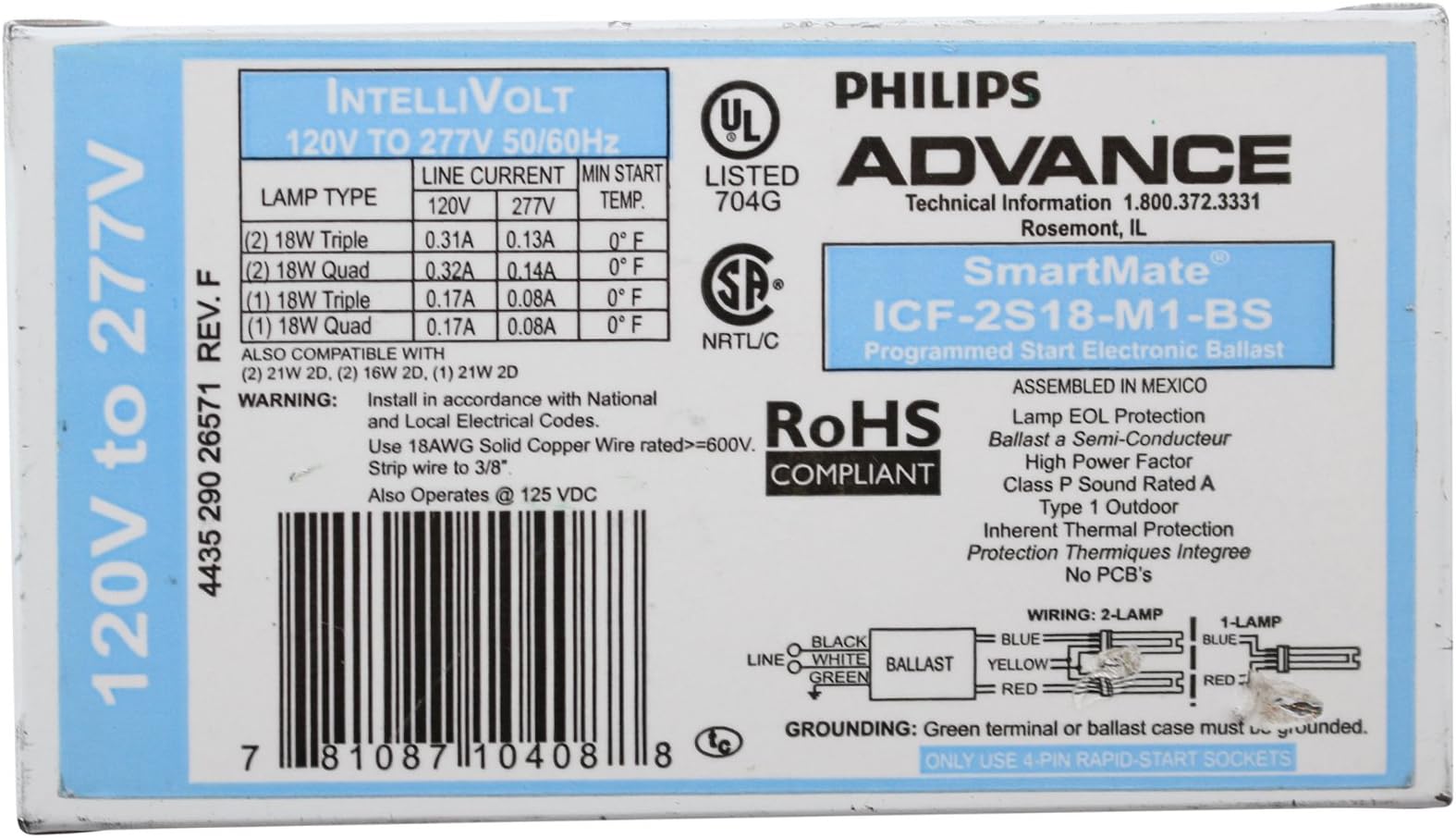 Advance Ballasts ICF-2S18-M1-BS Compact Fluorescent Ballast 120/277V 1 ...