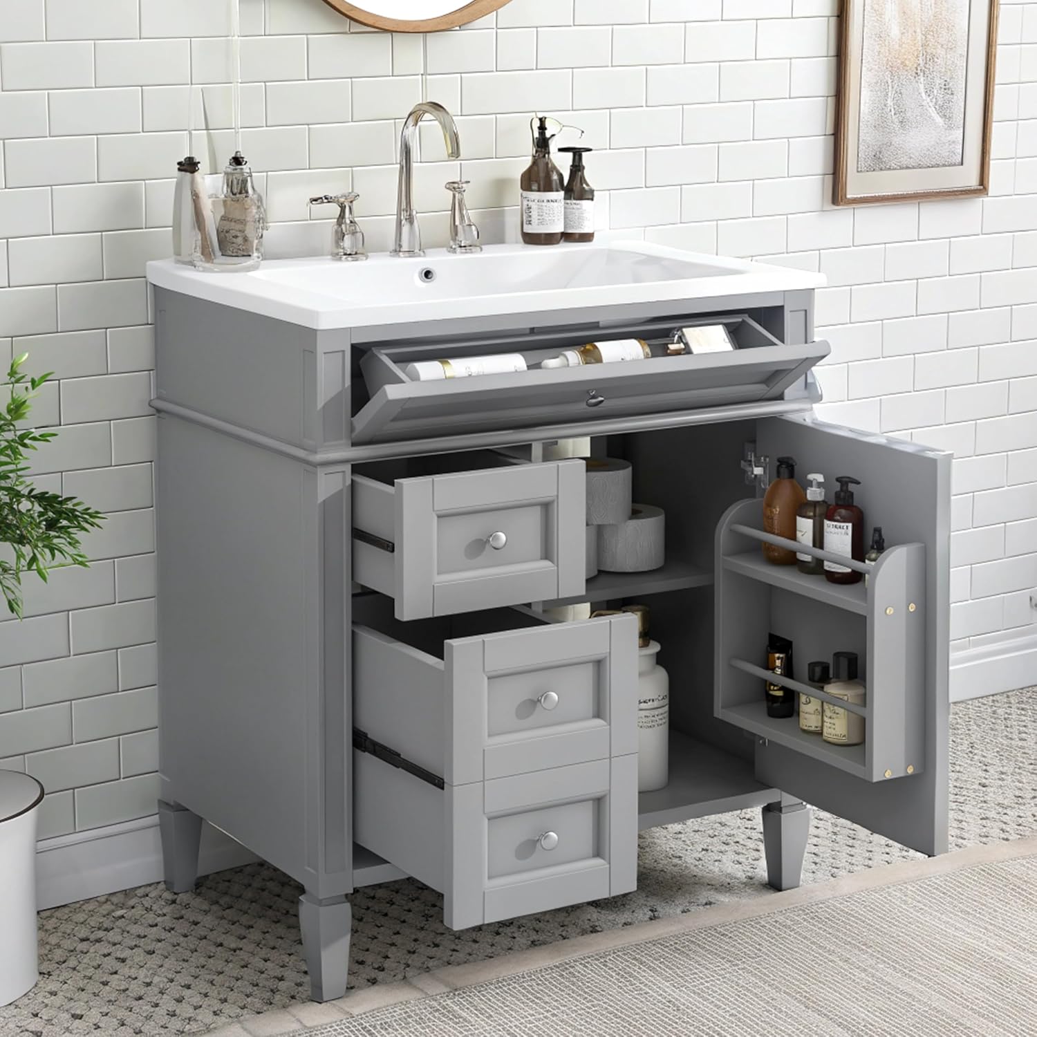 Amazon.com: Marzzi 30" Bathroom Vanity with Sink, Modern Single Sink Bathroom Vanity with ...