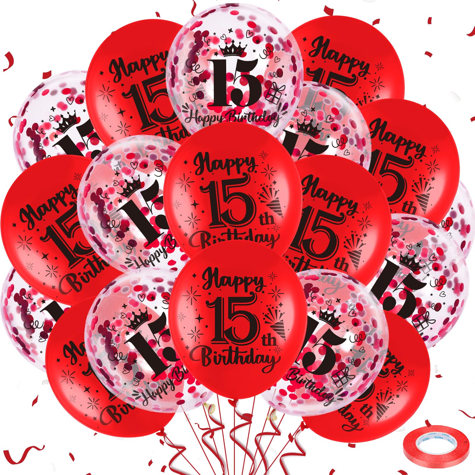 Amazon.com: Red 15th Birthday Balloons for Boys Girls, 18Pcs Red Happy ...