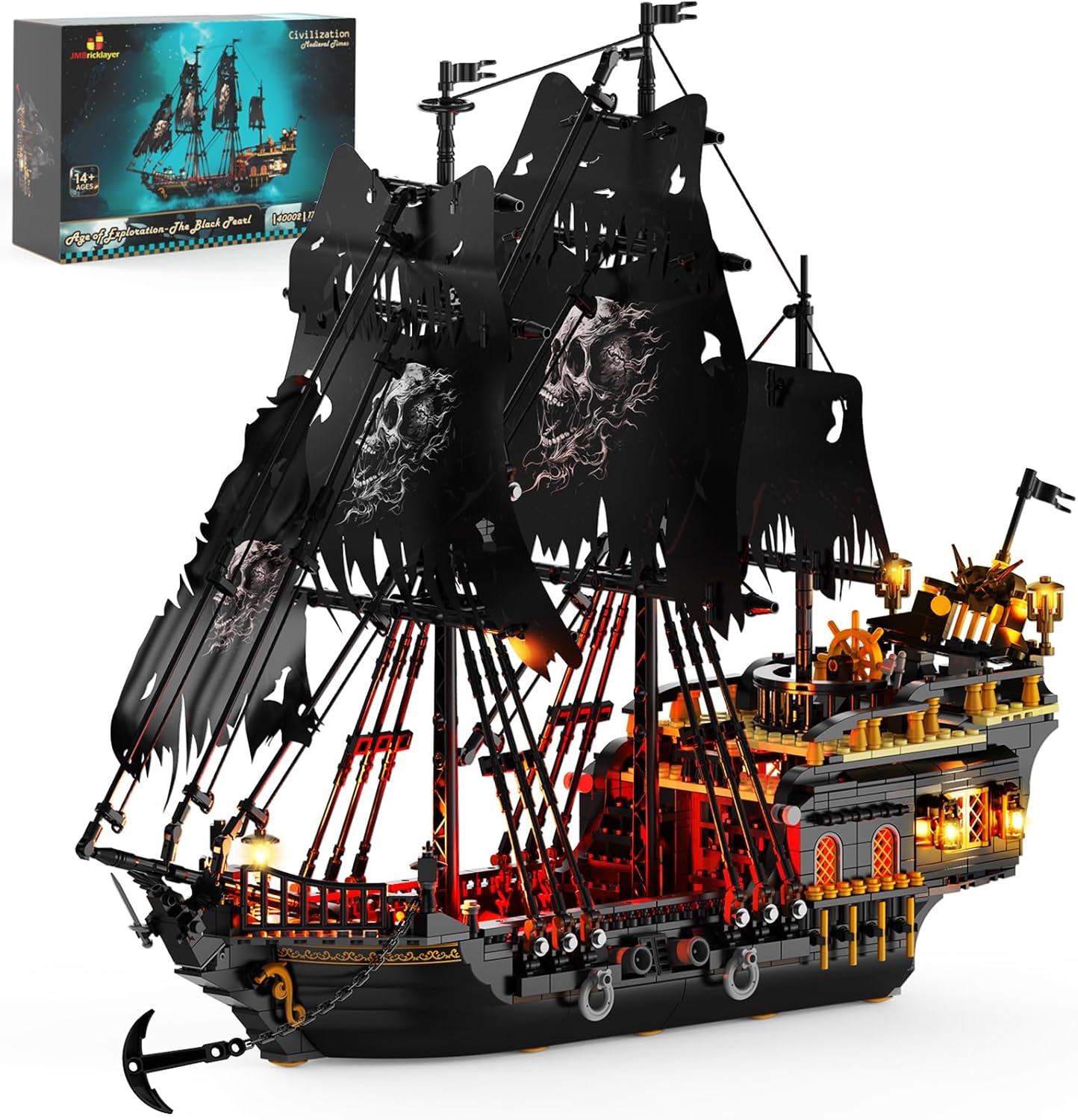 Amazon.com: JMBricklayer Pirate Ship Building Toys with Lights, Pearl ...