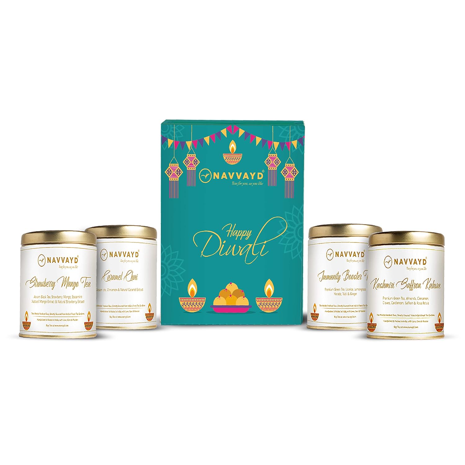Navvayd Tea Diwali Gift Set, Assorted Gift Box Four Types of teas, 100% ...