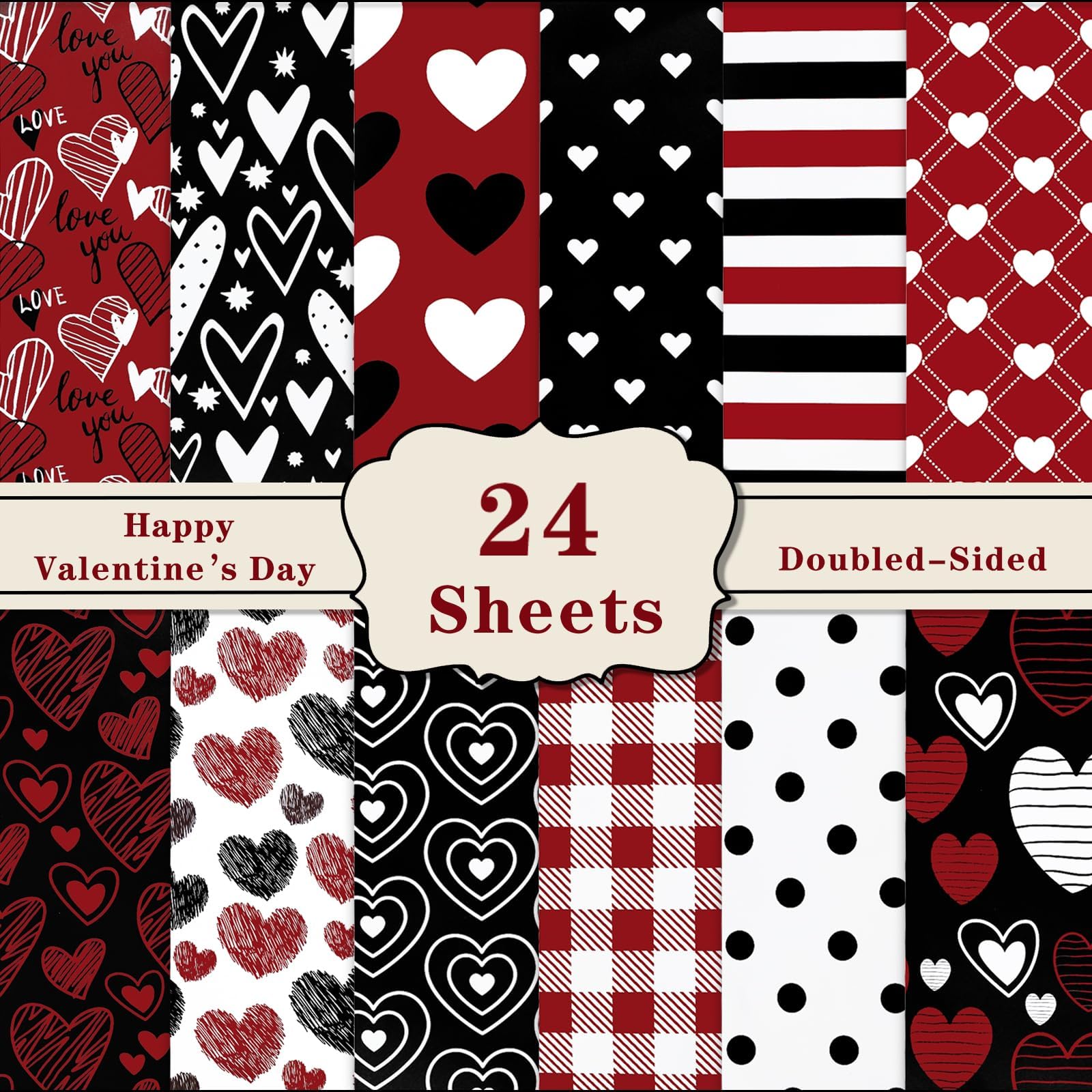 Amazon.com : Valentine's Day Paper Pack - 12 Designs, 24 Sheets, Double ...