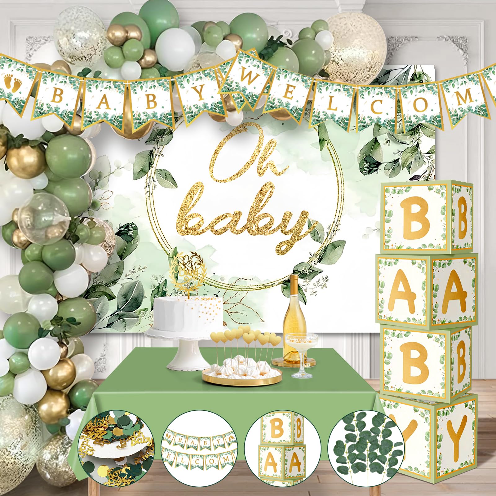 Amazon.com: Sage Green Baby Shower Decorations, 274pcs Gender Neutral ...