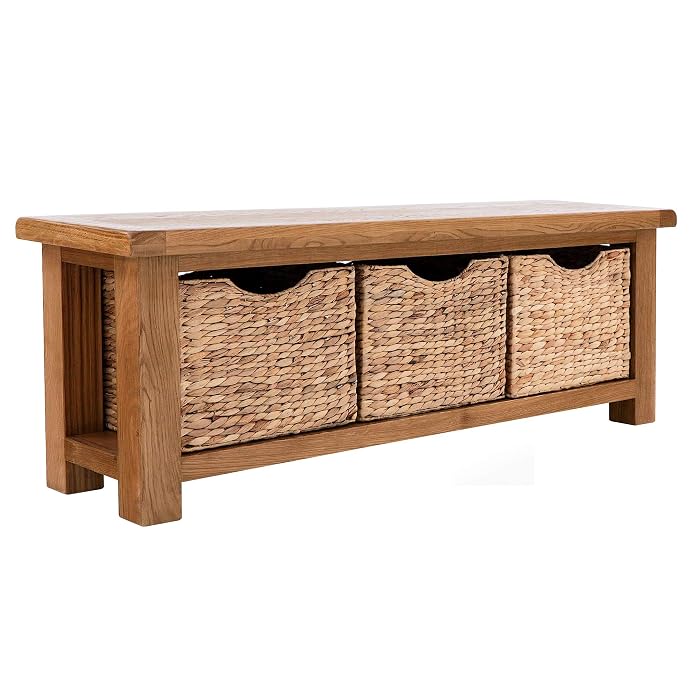 Buy Zelah Oak Hallway Bench With Baskets | Roseland Furniture Country ...