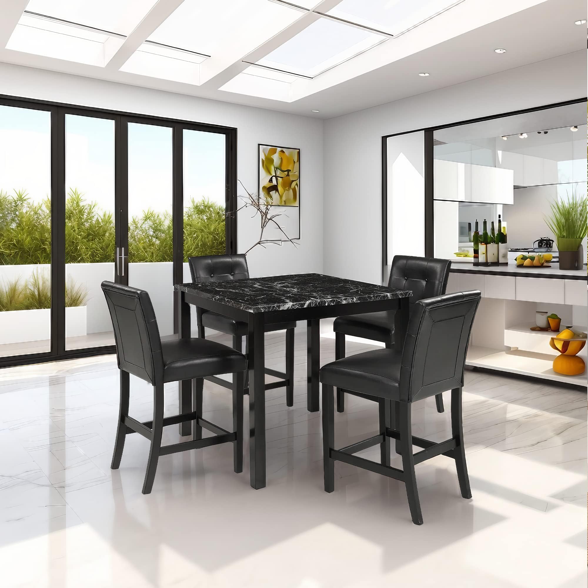 Amazon.com - N NAANSI 5 Pcs Faux Marble Dining Table Set, Counter ...