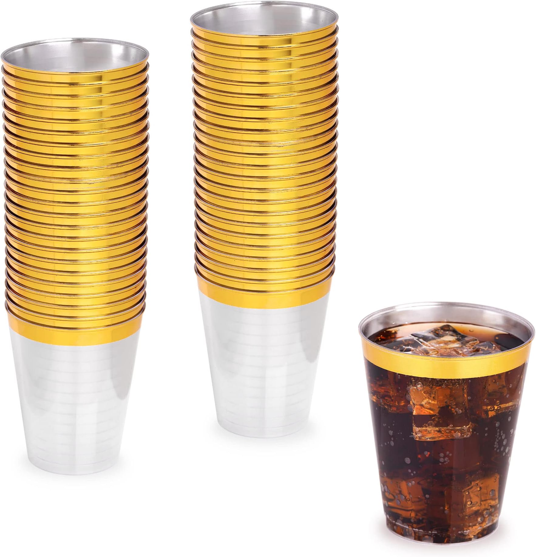 Tebery 100 Pack 12oz Gold Rimmed Plastic Cups, 360ml Clear Crystal ...