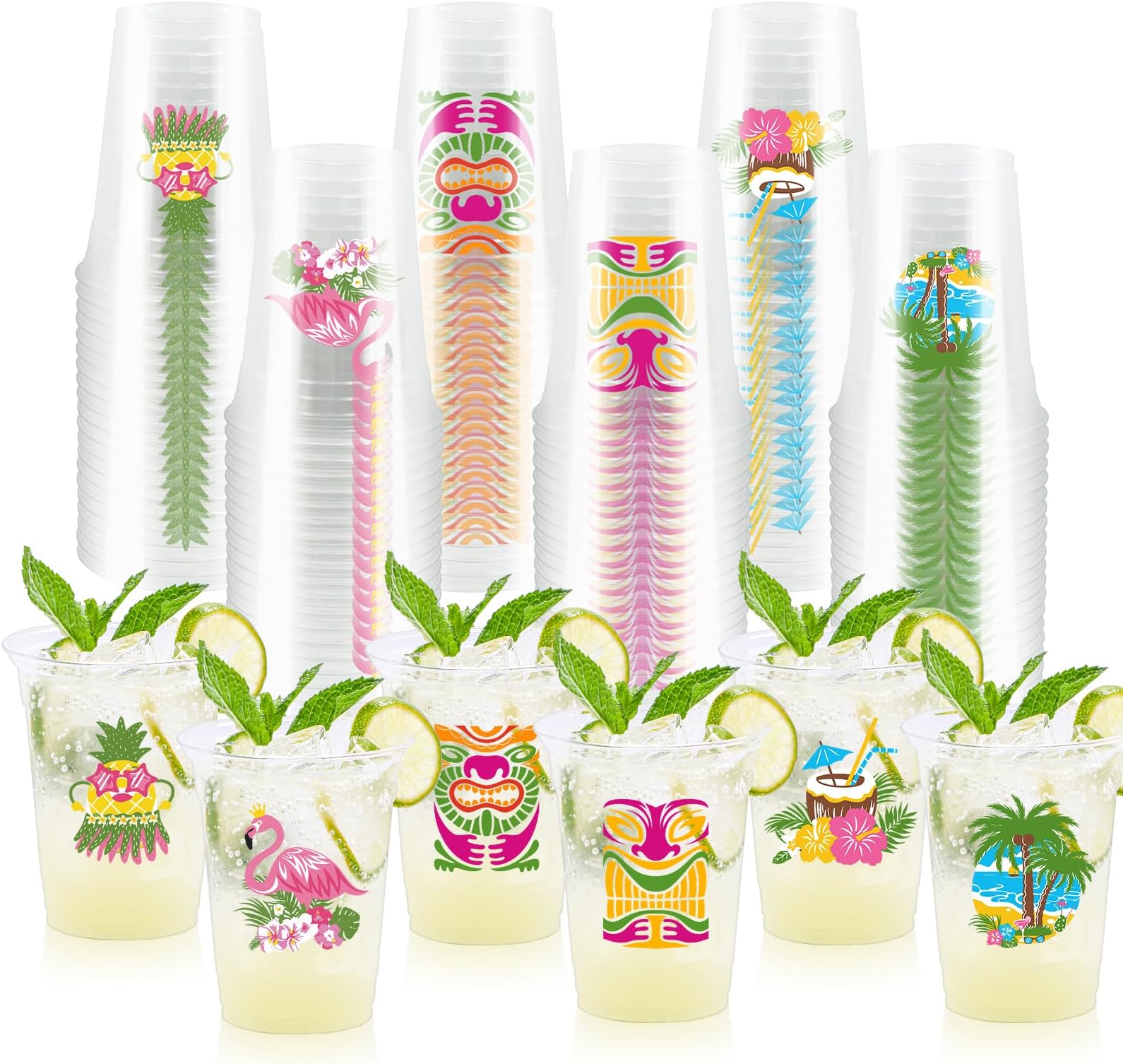 Amazon.com: WorldBazaar 100PCS Luau Cups 12oz Hawaiian Plastic Cups ...