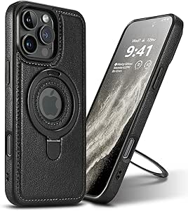 Amazon.com: VAUSERDY Magnetic for iPhone 16 Pro Max Leather Case,Invisible Stand [Compatible ...