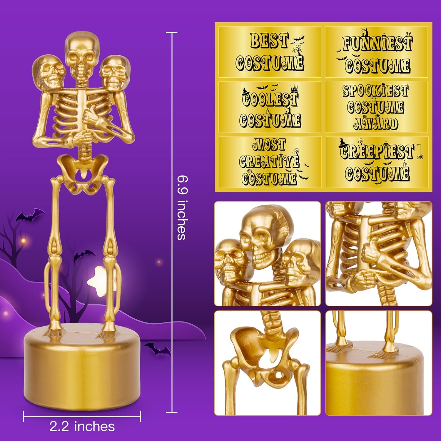 Halloween Trophy 2 Pack Best Costume Skeleton Trophies for Kids Adults, Halloween Skeleton Funny ...
