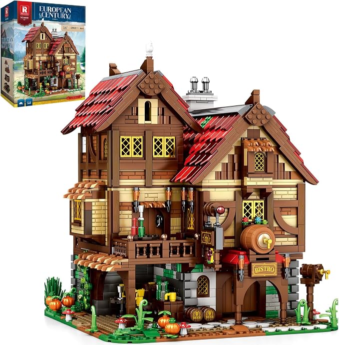 Amazon.com: Reobrix Medieval Tavern Building Set, European Century ...
