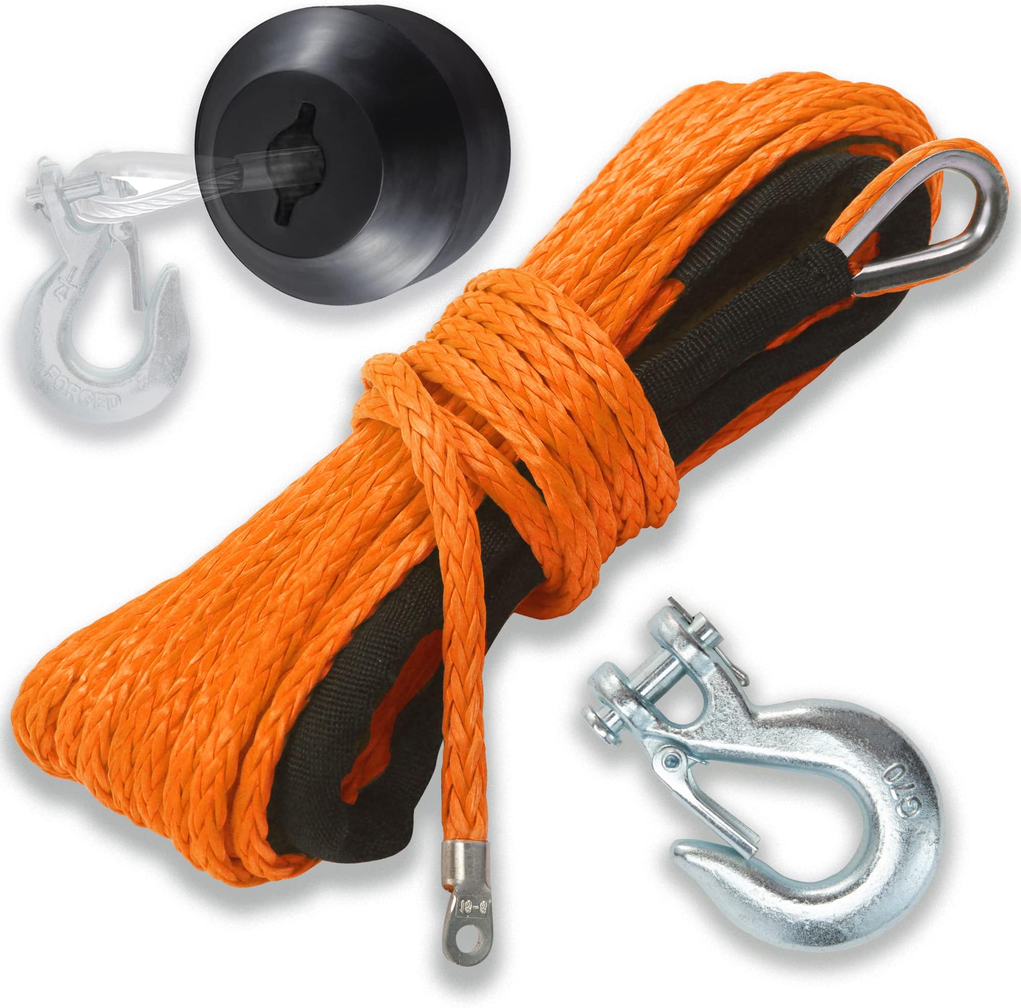 TYT Synthetic Winch Rope Kit, 1/4" x 50' Synthetic Winch Line Cable ...
