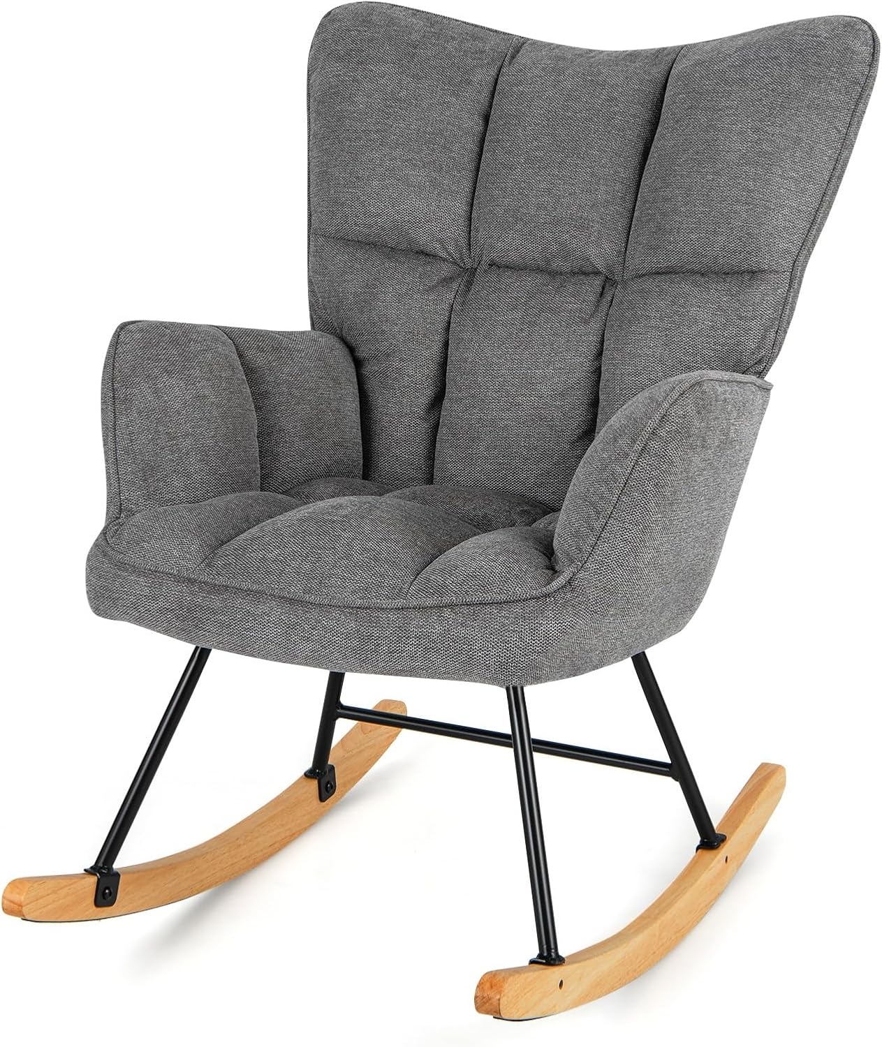 RELAX4LIFE Rocking Chair, Upholstered Linen Fabric Relax Rocker ...