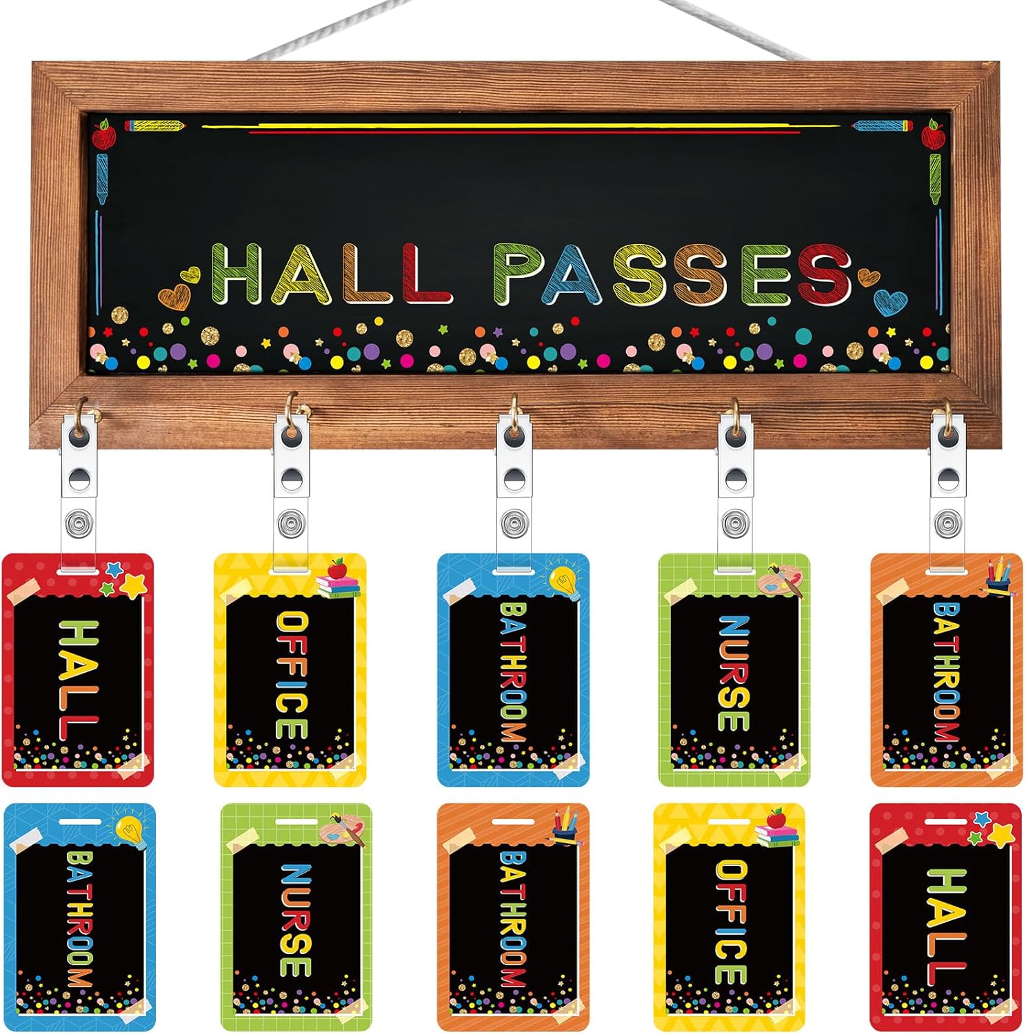 Amazon.com: 11 Pcs Hall Passes for Classrooms Include 1 Wood Framed ...