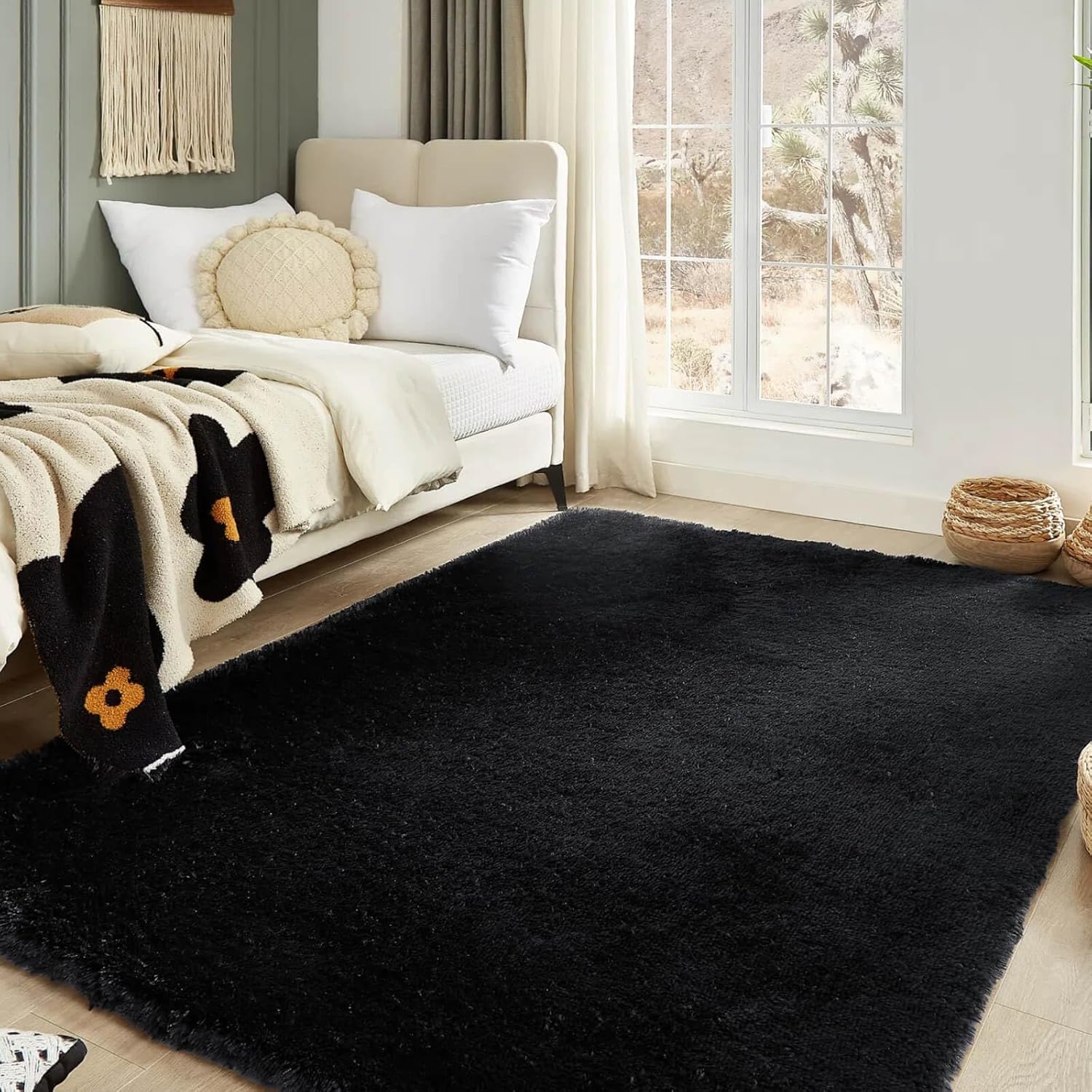 Amazon.com: Floralux 5x7 Rug for Bedroom in Black, Ultra-Soft Fluffy ...