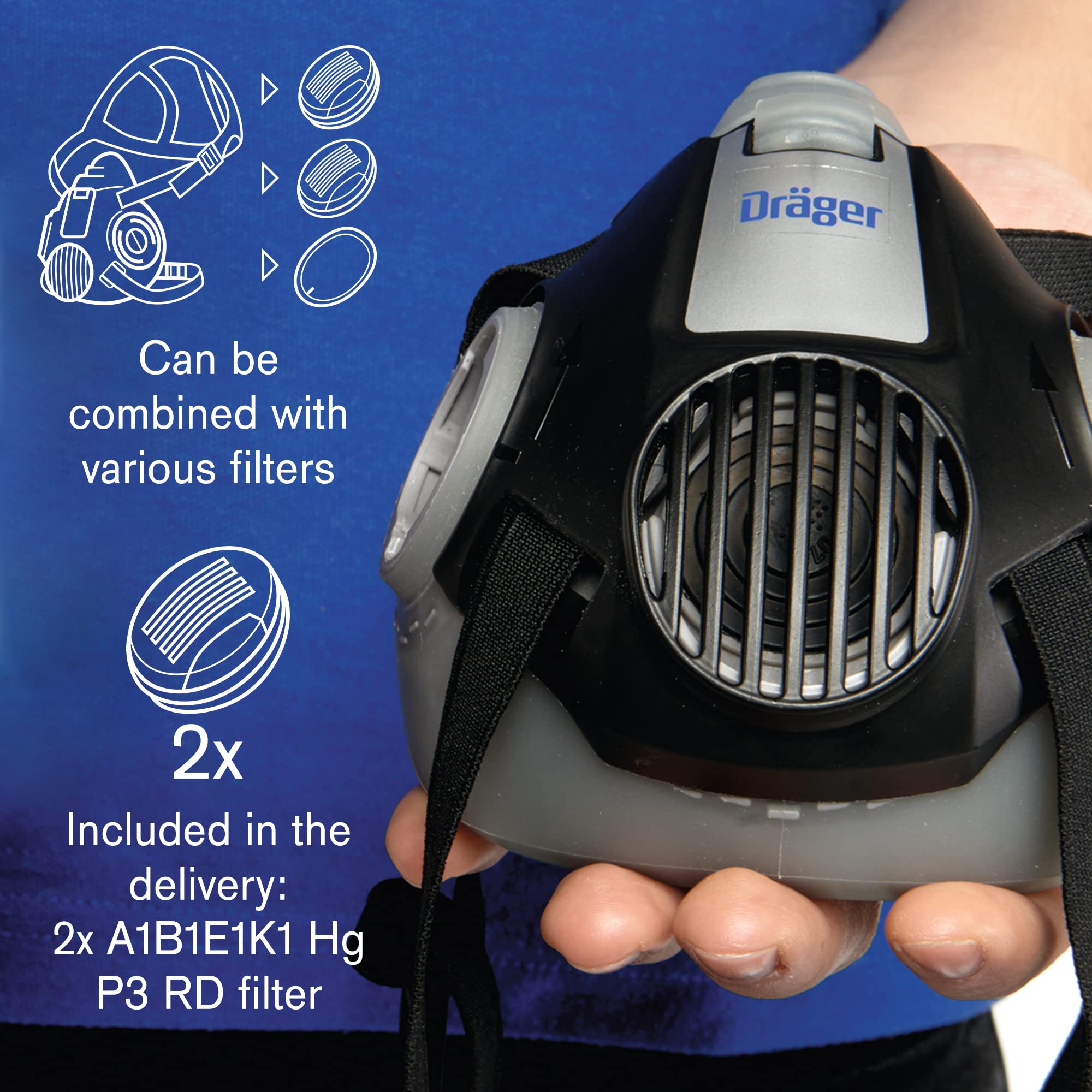 Dräger X-plore 3300 Chemical Half Mask Respirator Set with 2x ABEK1 Hg ...