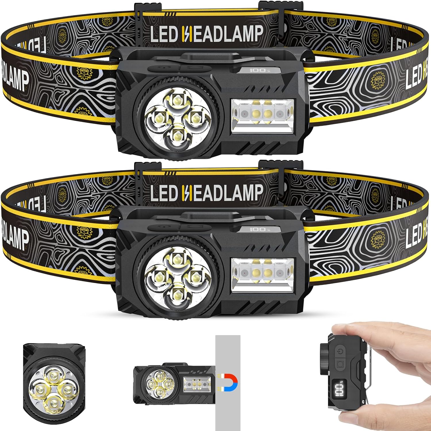 Mini Small Headlamp Flashlight, (2-Pack) Super Bright 2000LM LED ...
