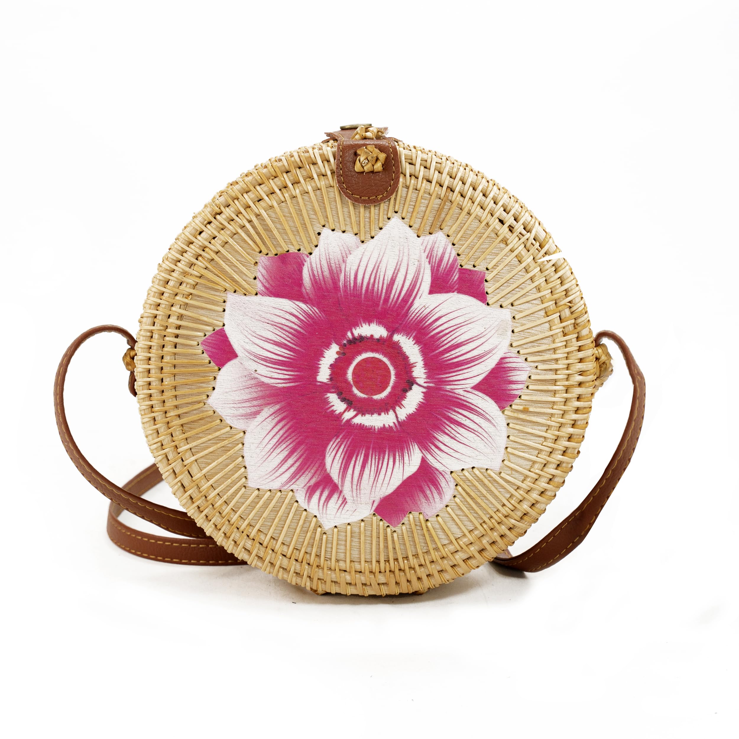 Women's Round Rattan Bag, Straw Beach Bag, Handwoven bag, Floral design ...