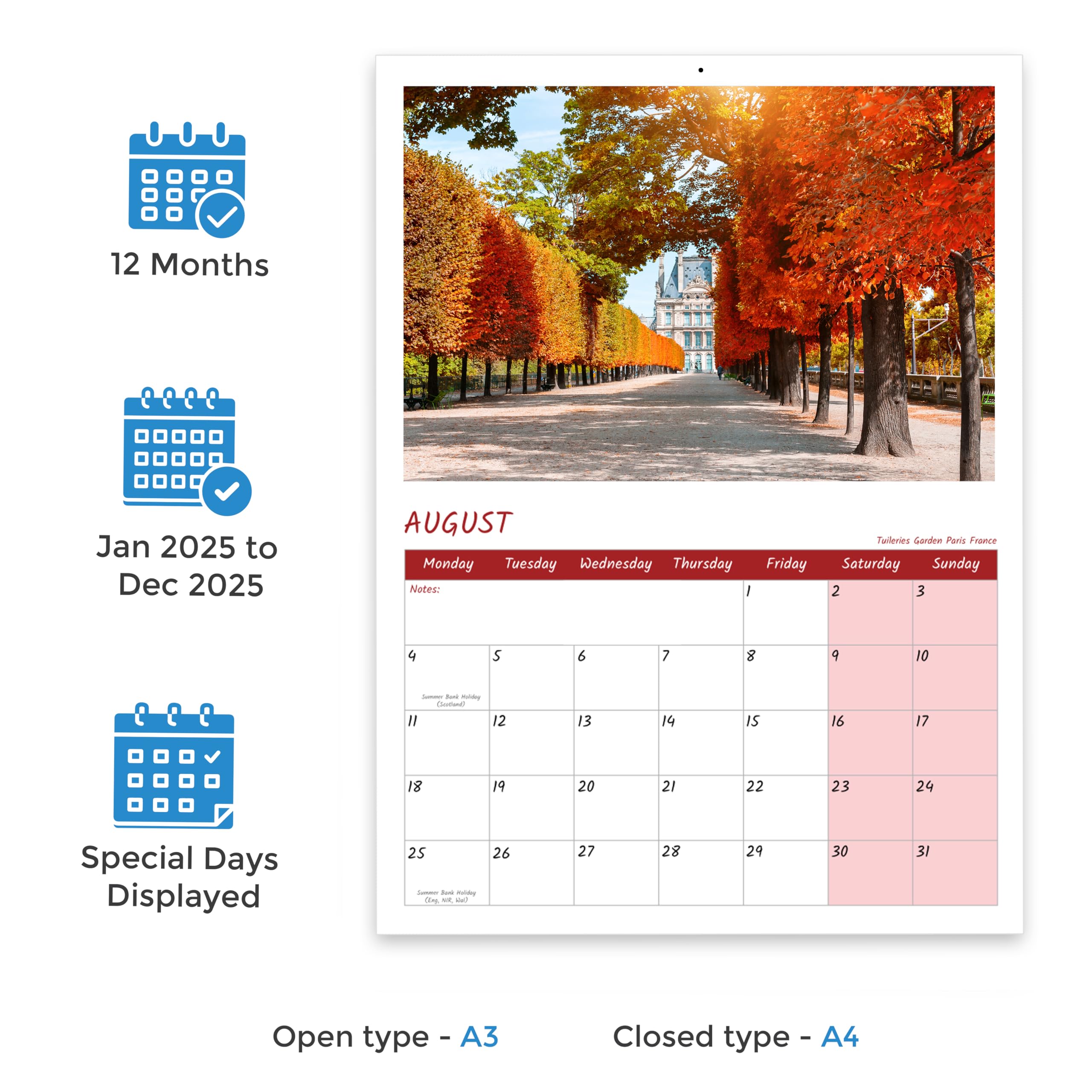 Pathways 2025 Calendar UK A4 Wall Calendar 2025 UK Family Planner 12 ...