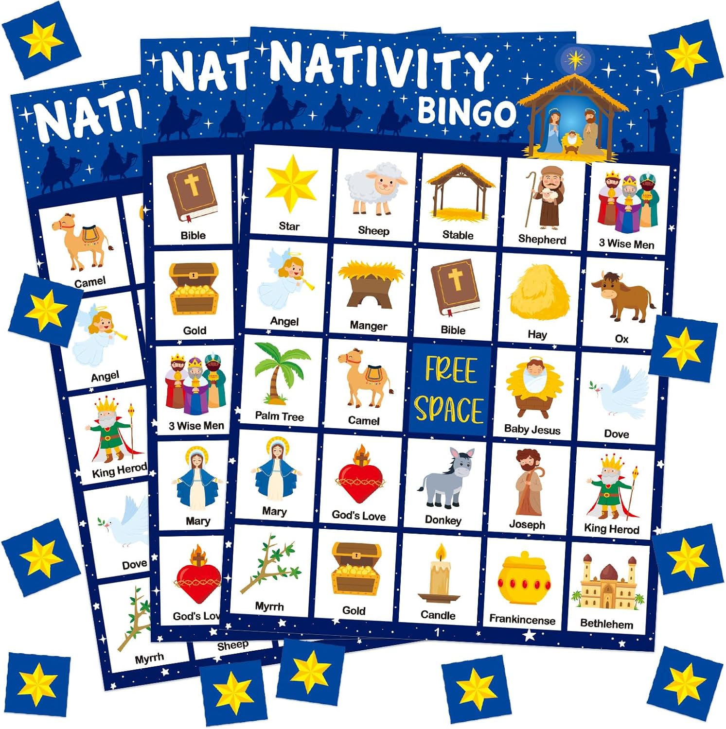 Amazon.com : Yoklili 24 Players Nativity Bingo Game Cards for Kids Boys ...