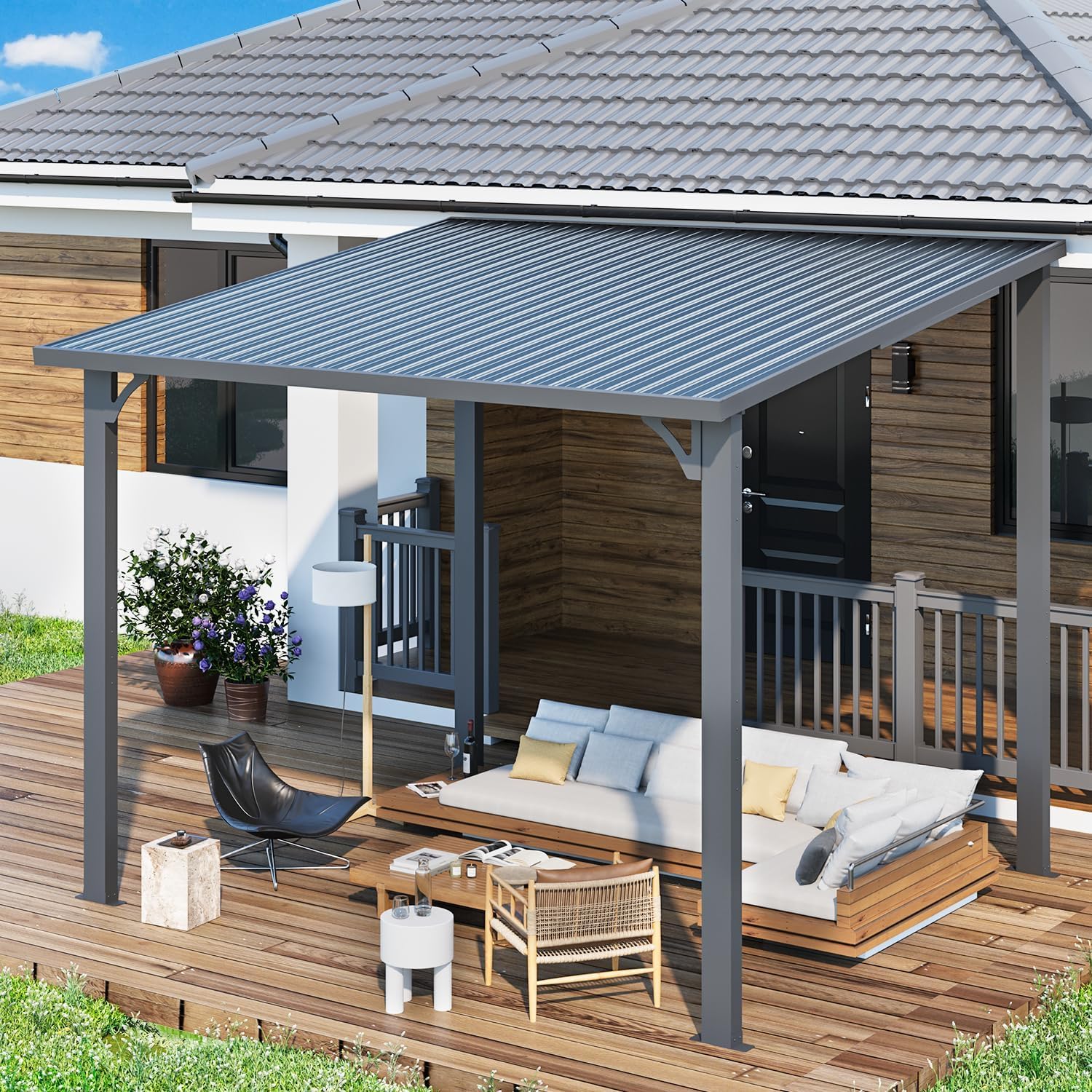 U-MAX Pergola 10'x8' Hardtop Outdoor Gazebo, Heavy Duty Lean to Metal ...