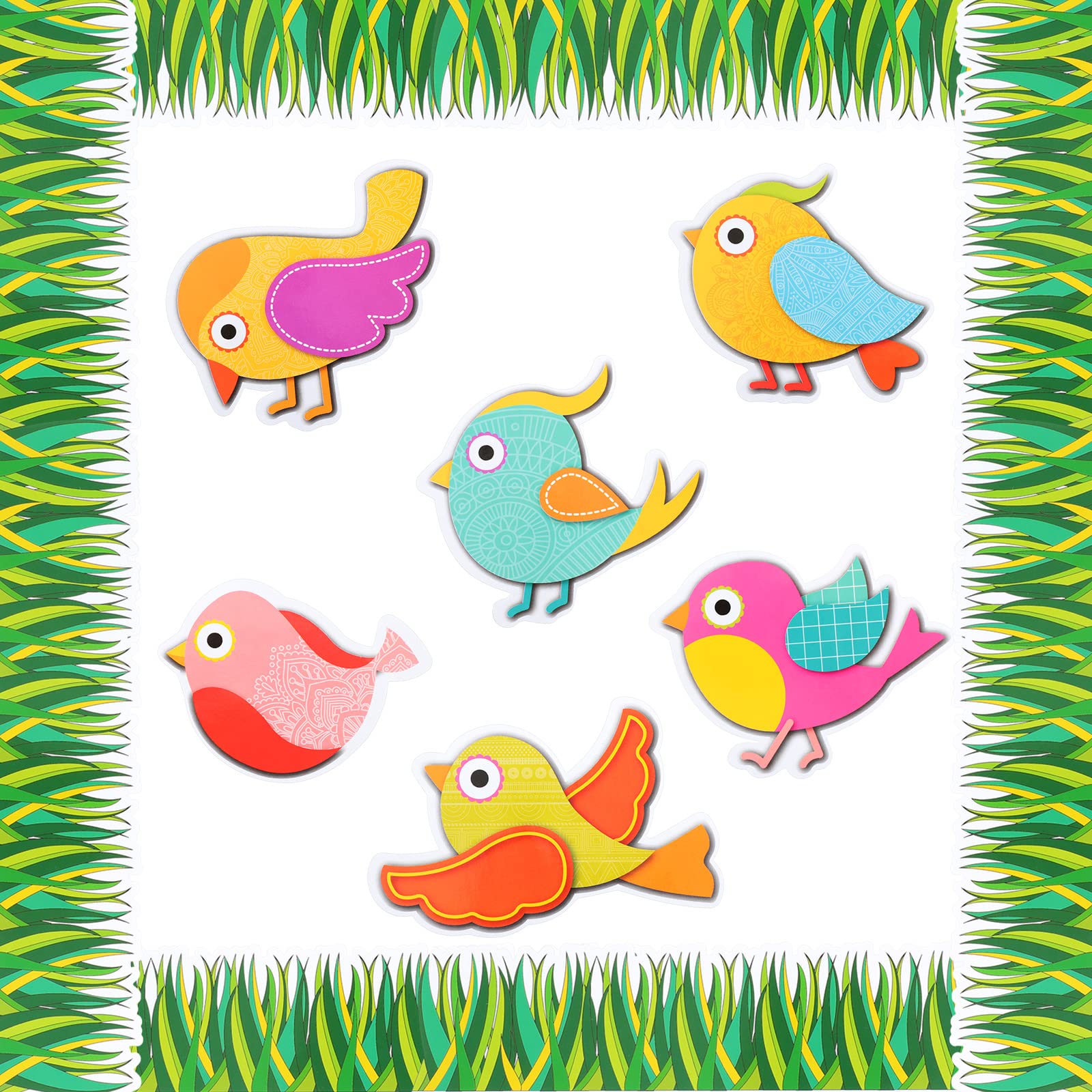 Buy 60 Pieces Boho Birds Cutouts Green Grass Border Trim Classroom ...