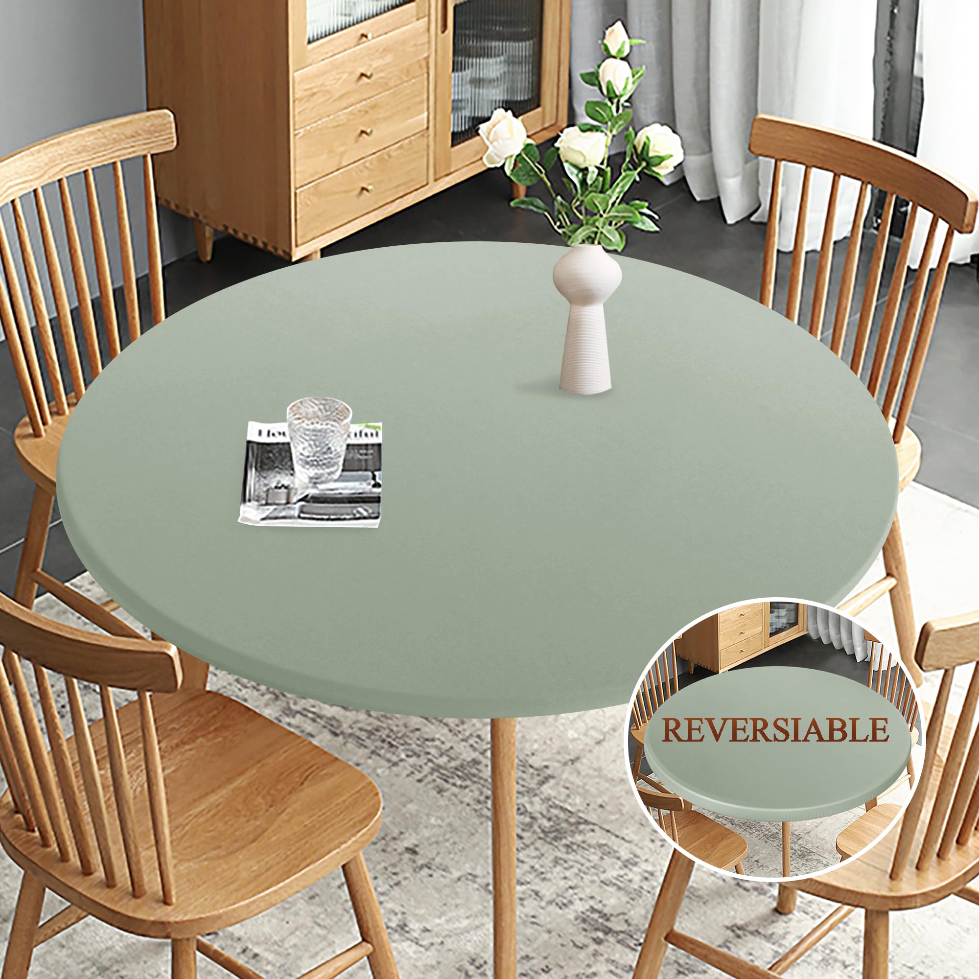 Amazon.com: Obstal Fitted Round Table Cloth, Reversible Waterproof Stain Resistant Elastic ...