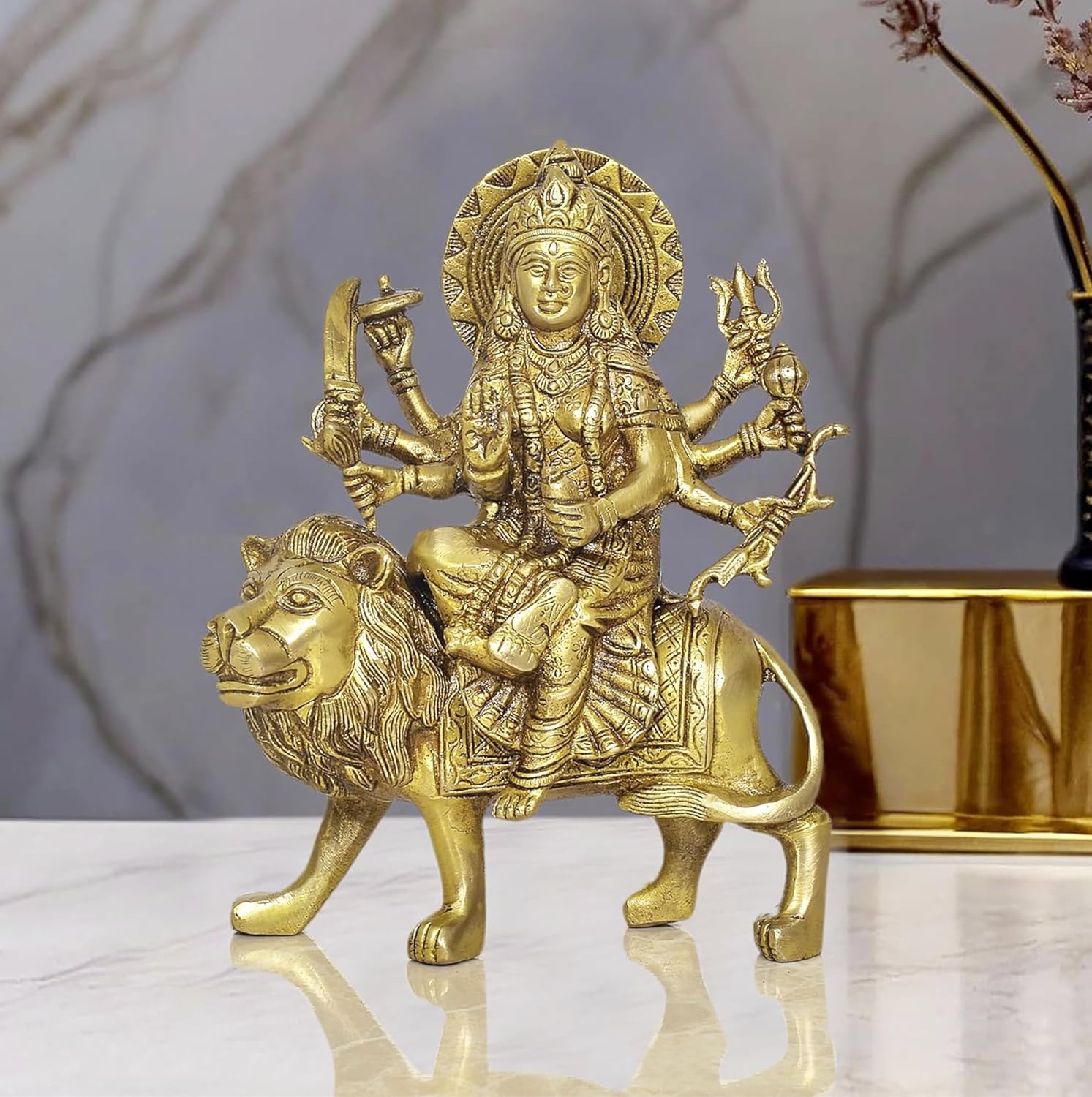 Amazon.com: Gangesindia Durga On Tiger Figure Brass Maa Ashtabhuja ...
