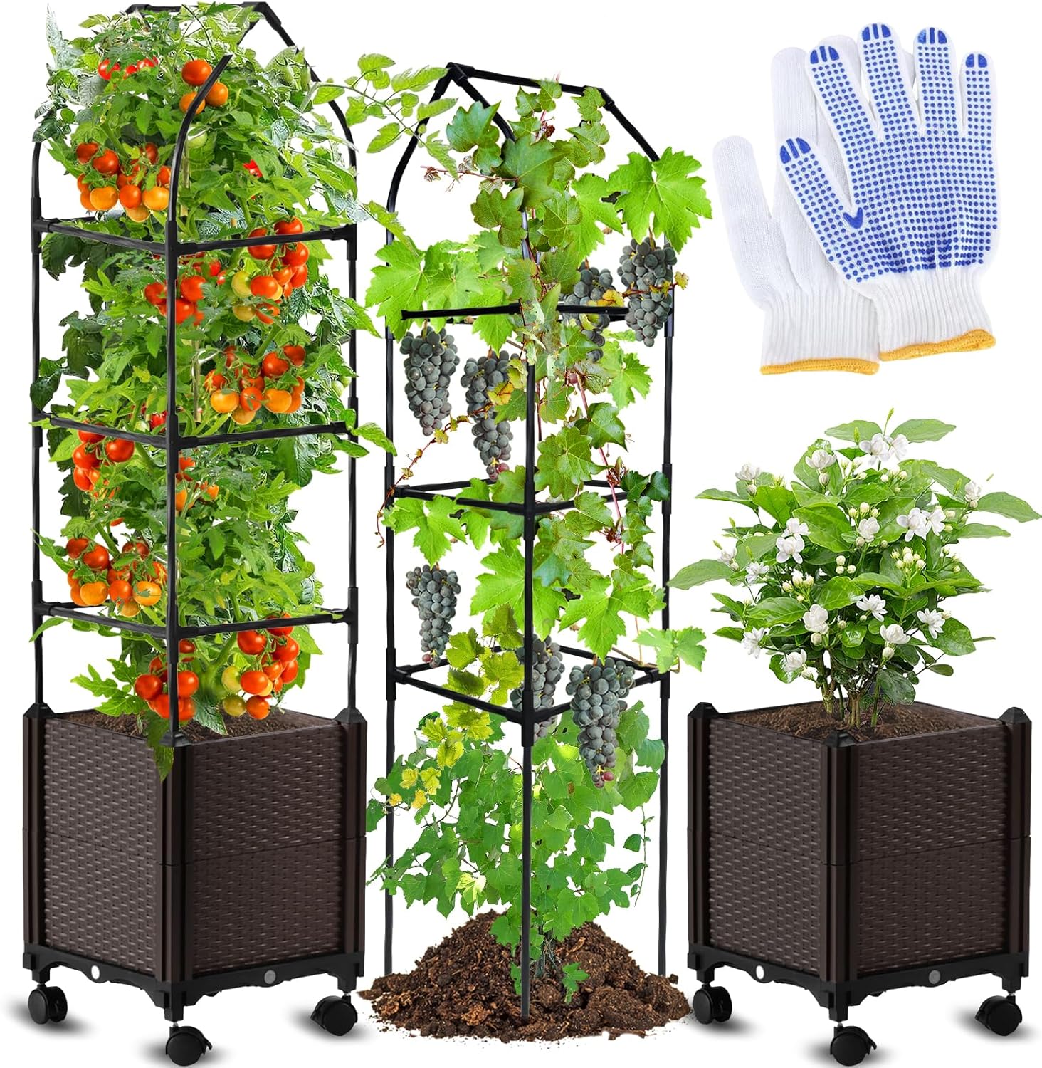 MQUPIN Raised Garden Bed Planter Boxes with Trellis and Wheels, 52 ...