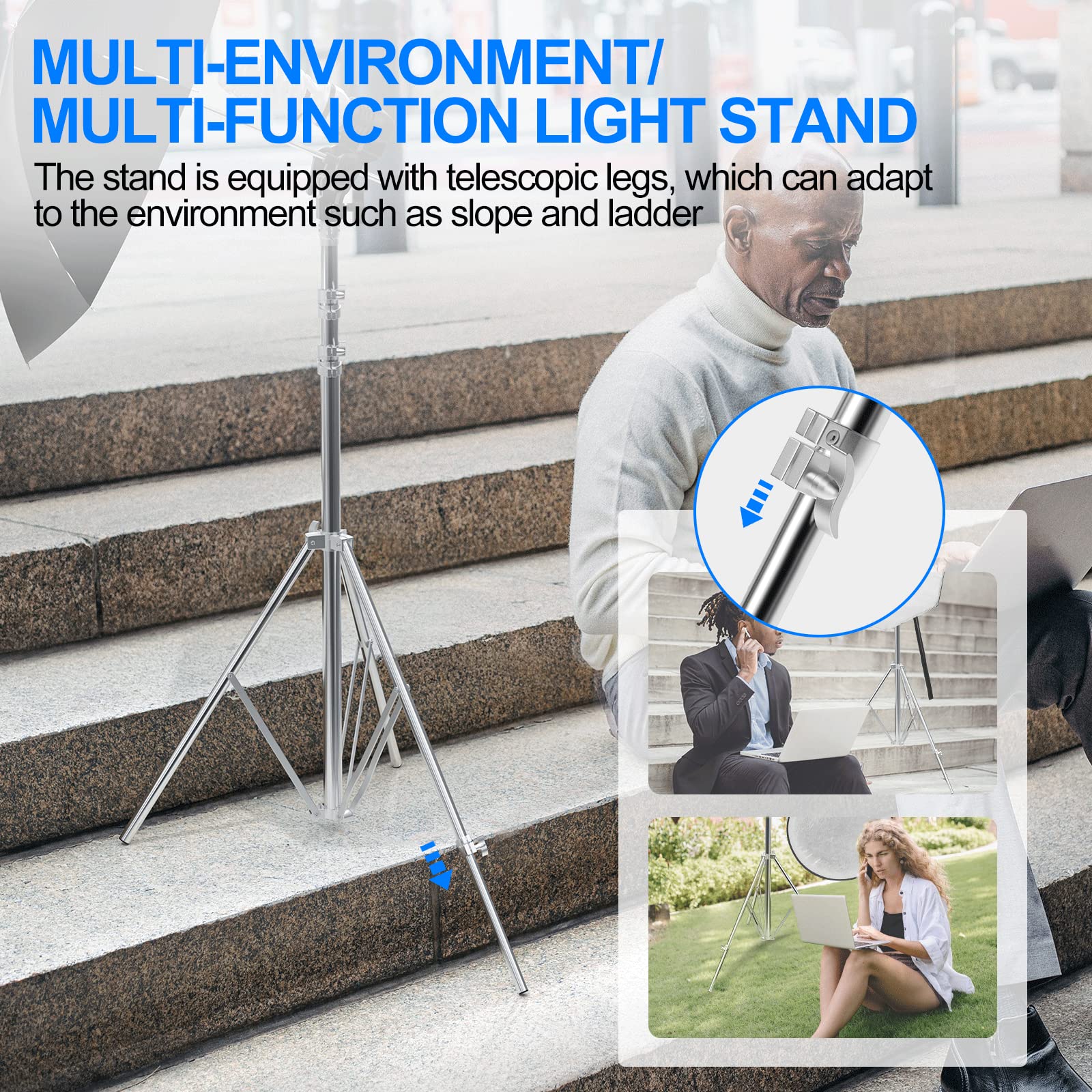 EMART 8.5ft Stainless Steel Light Stand, Spring Cushioned Heavy Duty ...