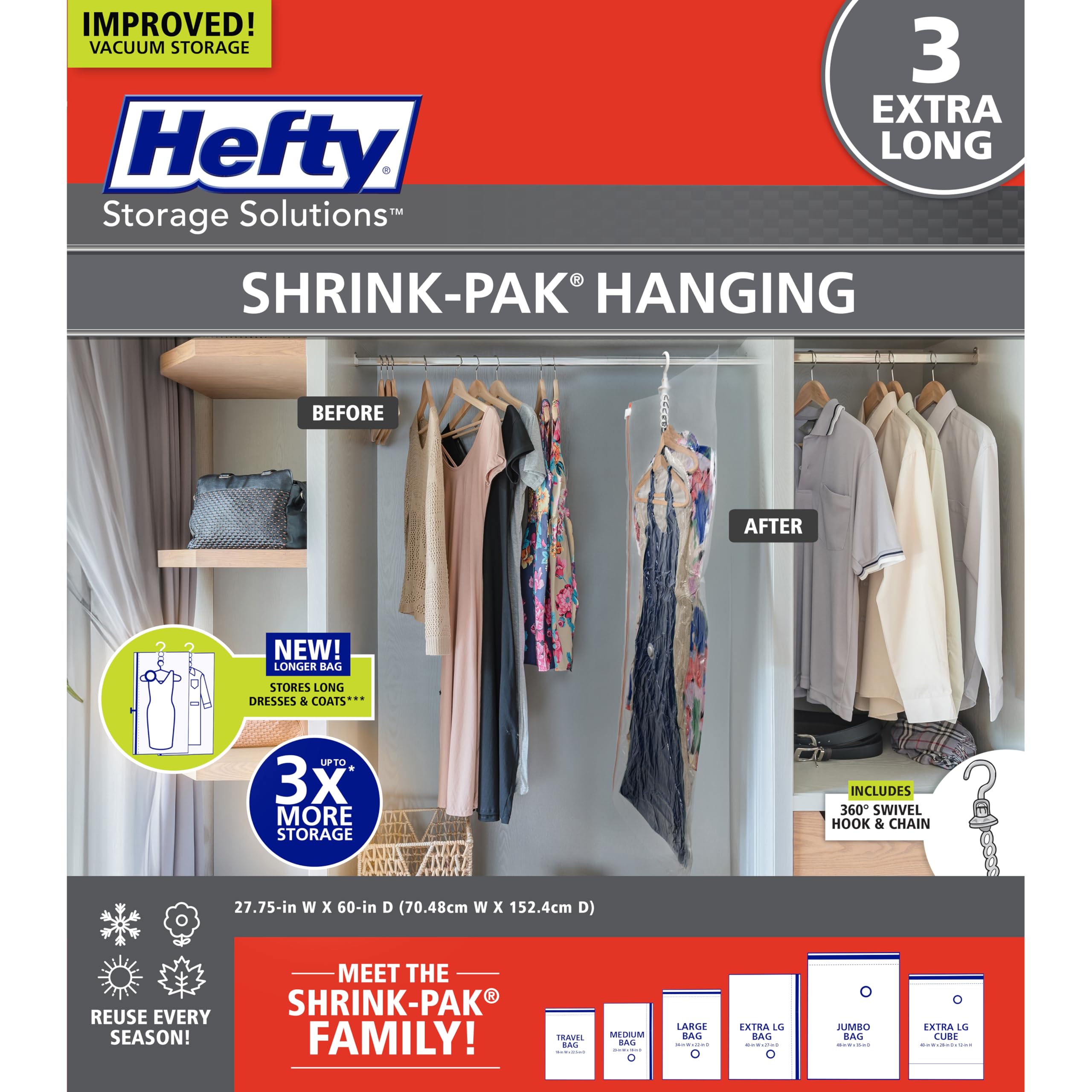 Amazon.com: Hefty Shrink-Pak Hanging Vacuum Storage Bags – For Clothes ...