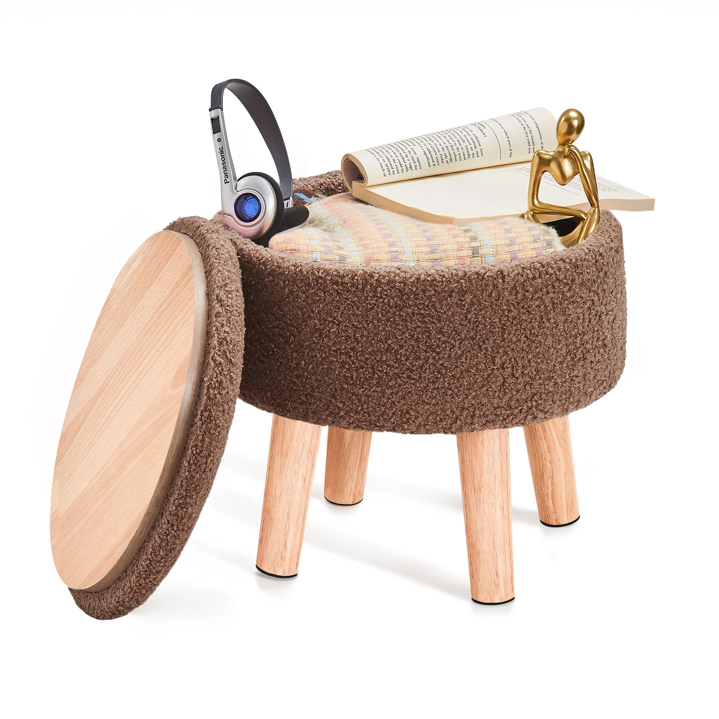 BRIAN & DANY Footstool with Storage, Small Storage Ottoman, Teddy ...