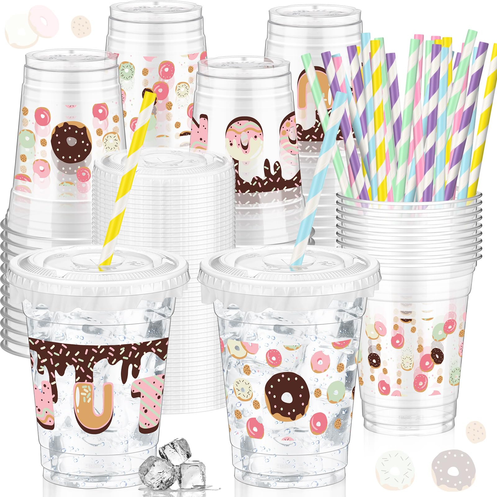 Amazon.com: FoldTier 50 Pcs Donut Birthday Party Plastic Cup 12 oz Cold ...