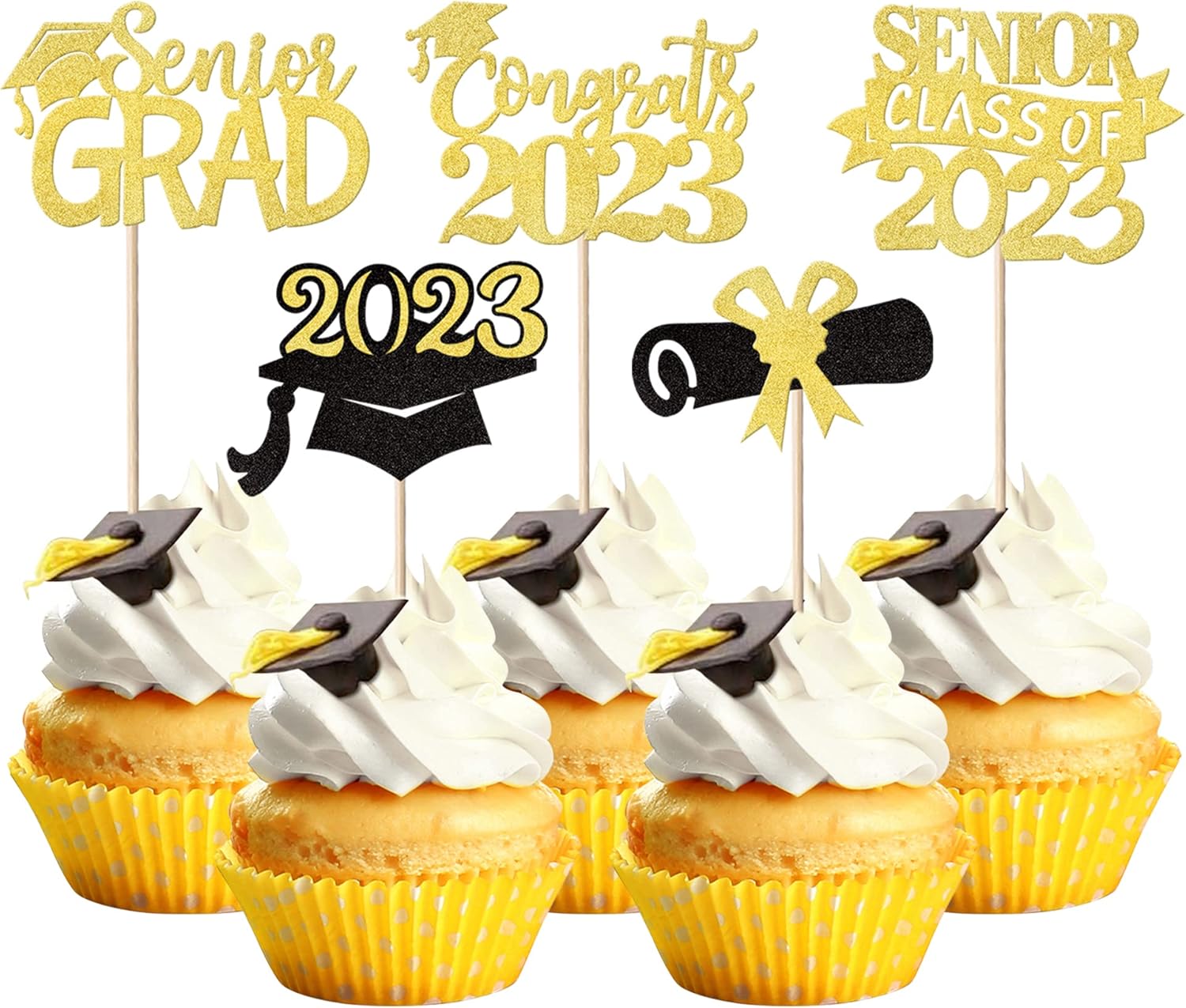 Amazon.com: 30 Pack Graduation 2023 Cupcake Toppers Glitter Senior ...