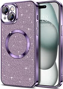 Amazon.com: Hython for iPhone 15 Plus Case Glitter, Clear Magnetic Phone Cases with Camera Lens ...