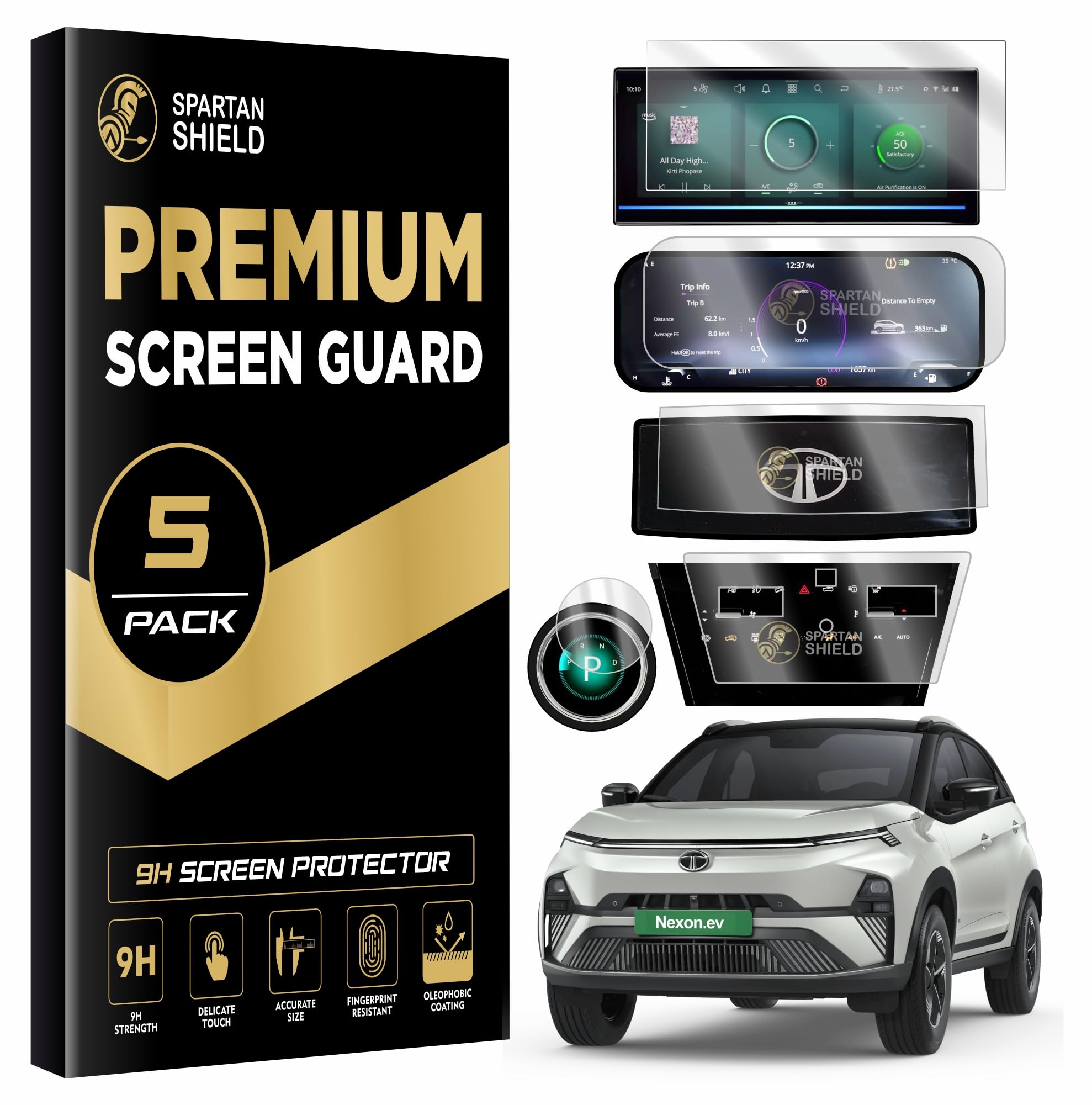 SPARTAN SHIELD {5 PACK} Screen Guard For TATA NEXON.EV 2023 | 12.3 INCH ...