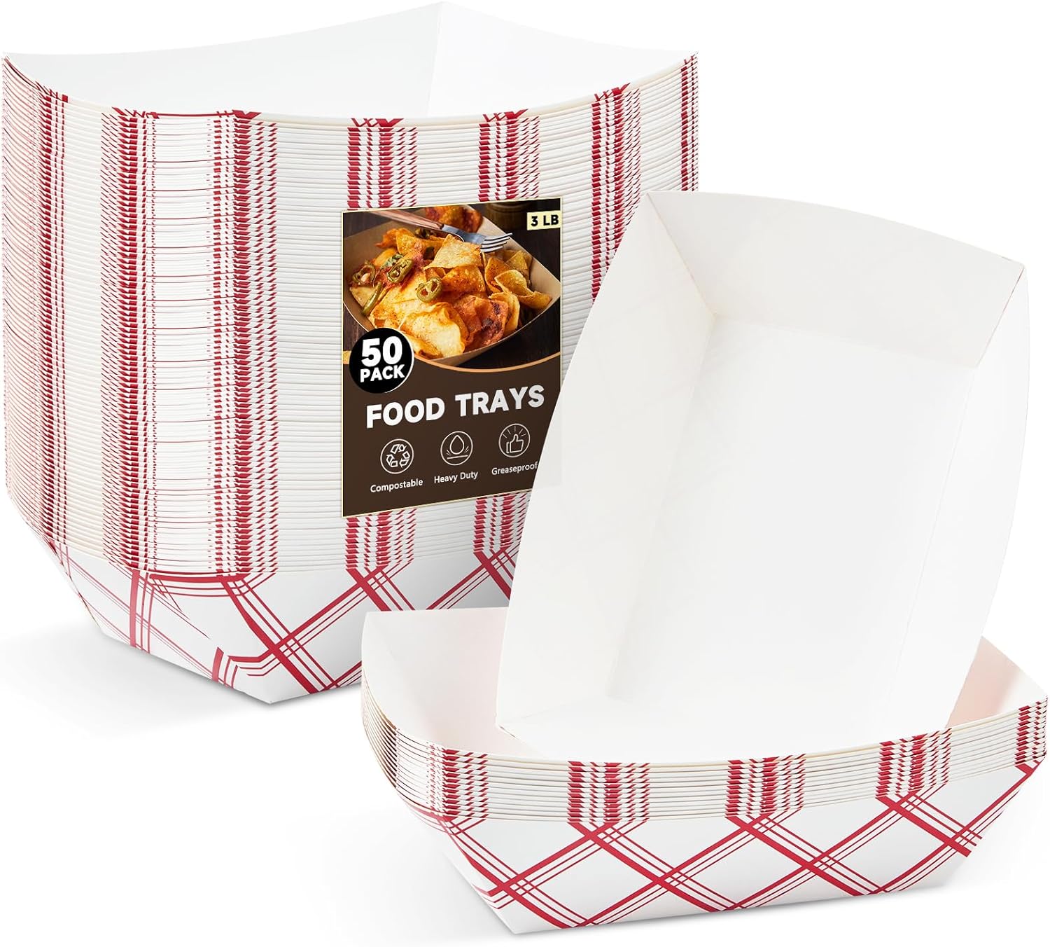 Amazon.com: ZORRITA 50 Pack Paper Food Trays - 3 Lb Disposable Nacho ...