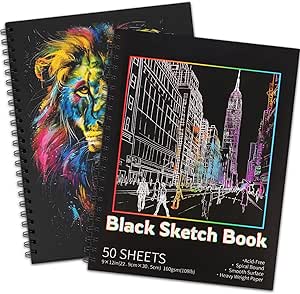 Amazon.com: 100 Sheets Black Paper Sketchbook(2 Pack), 108 lb/160gsm Heavyweight Black Sketch ...