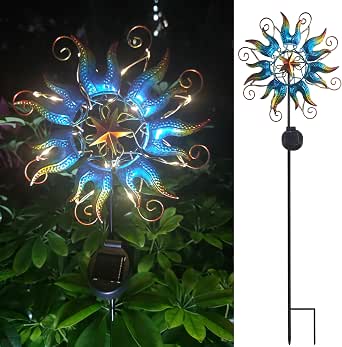 Sun Face Solar Wind Spinner with Solar Powered Warm White LED String ...