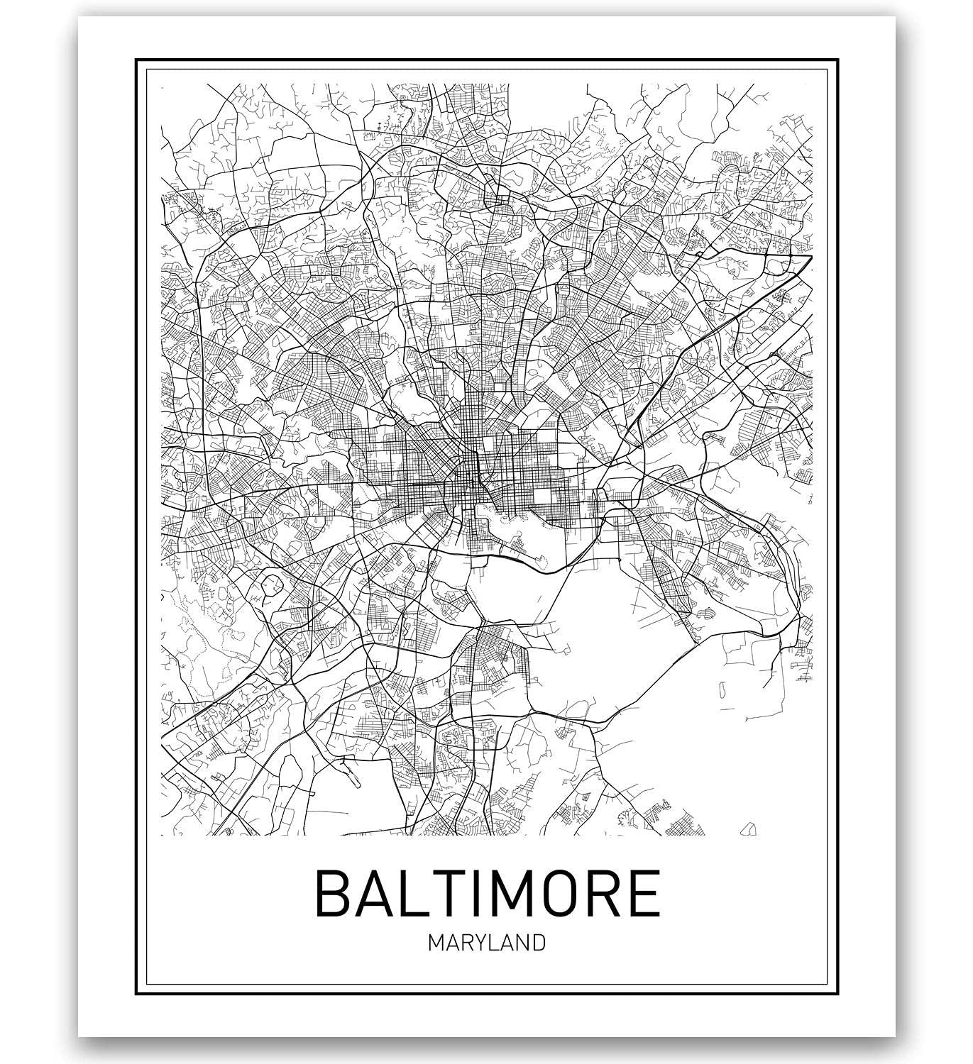 Baltimore Poster Baltimore Map Of Baltimore Minimalist Poster City Map ...