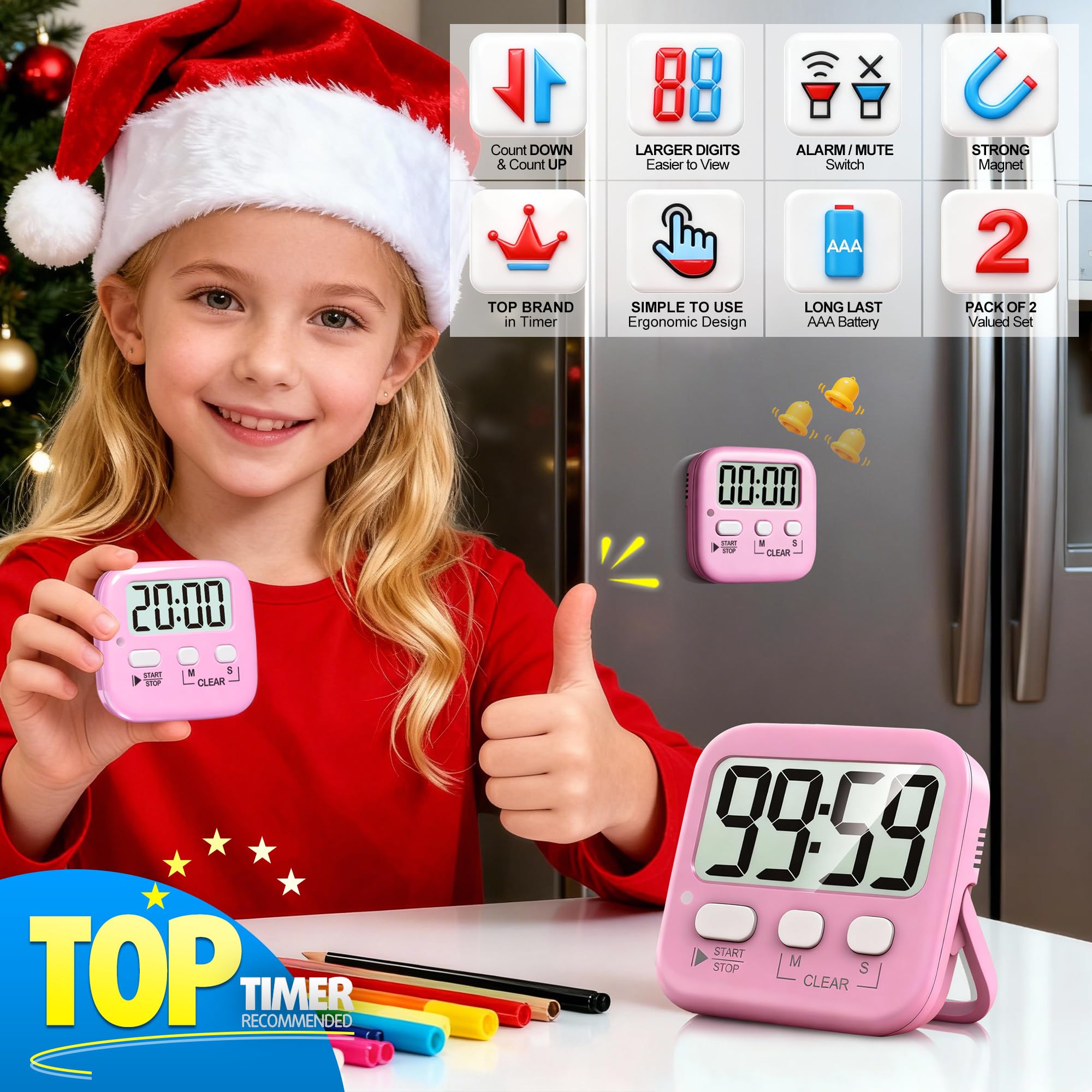 Snapklik.com : Antonki 2 Pack Digital Timer For Kids, Magnetic ...